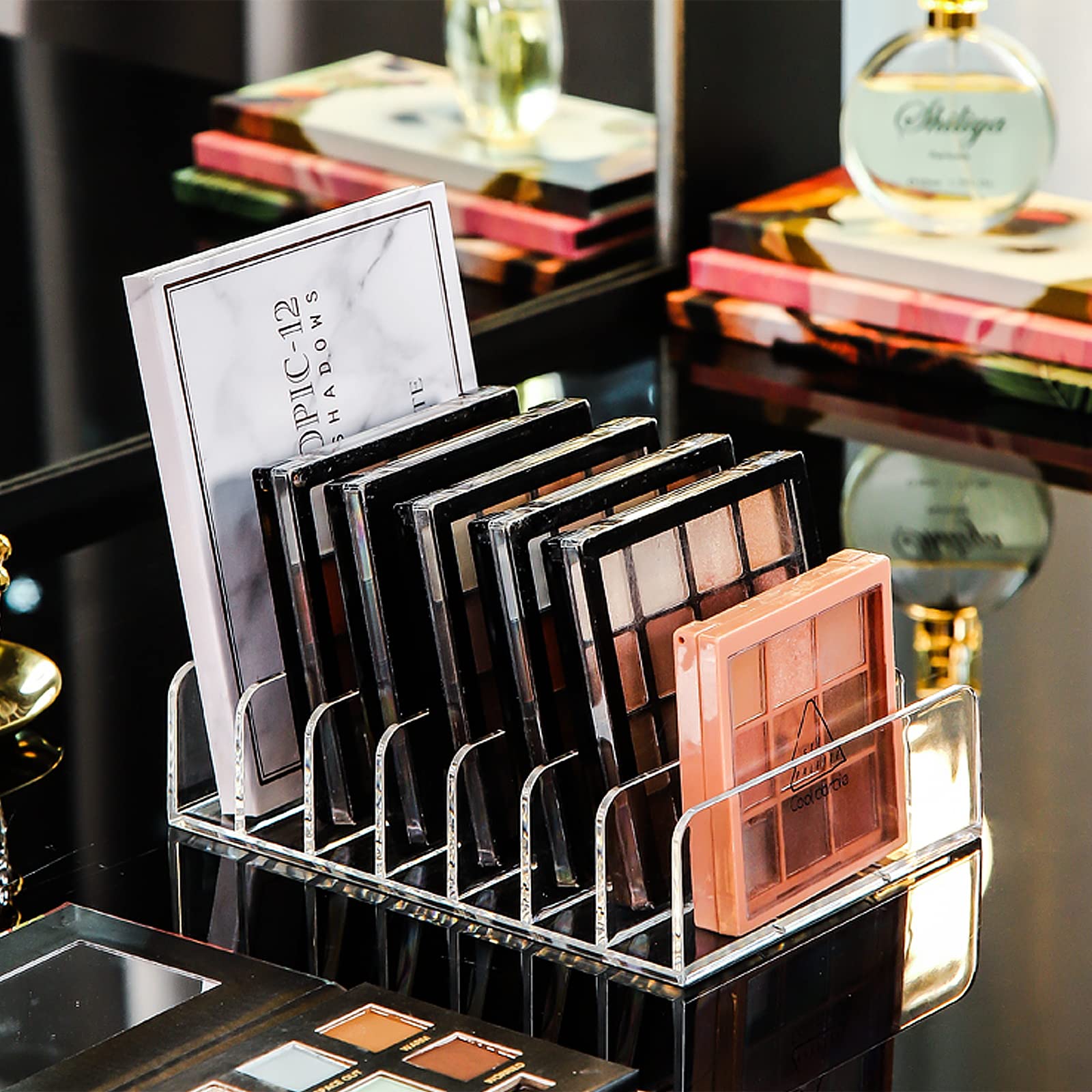 Vowcarol Eyeshadow Palette Organizer, Acrylic 7-Section Divided Makeup Palette Organizer Holder - Clear 2 Pack