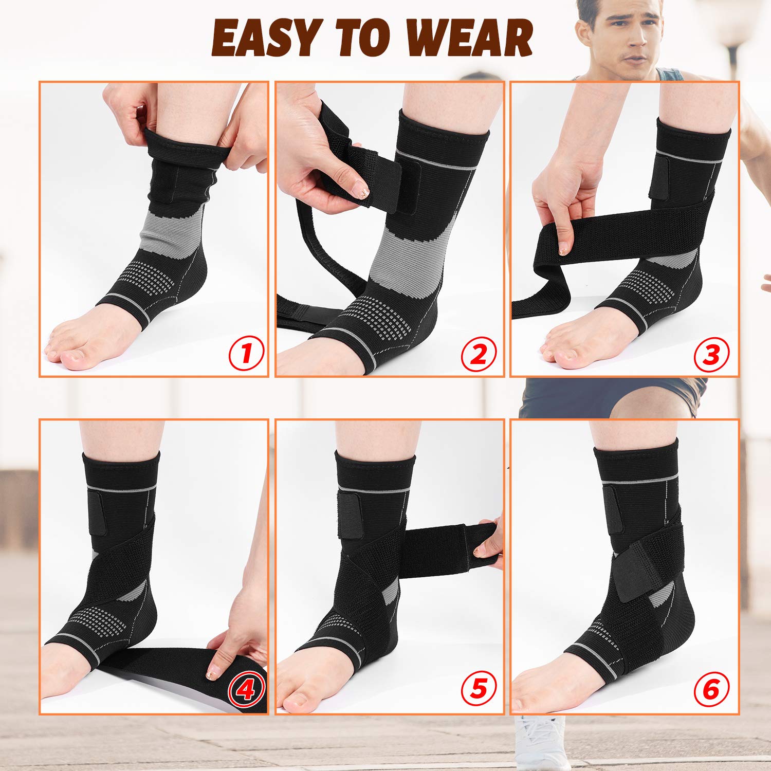 THX4COPPER Ankle Brace Support - Adjustable Compression Ankle Wrap for Protection, Pain Relief, Sprains, Injuries Recovery- Breathable & Comfortable Foot Sleeve - Men/Women, Left/Right