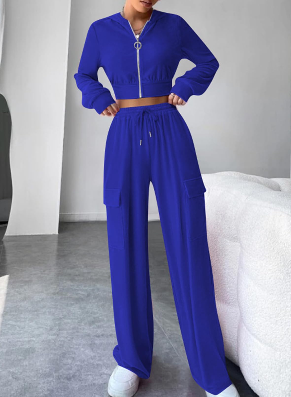 Womens Fall Velour 2 Piece Tracksuits Outfits Fashion Casual Solid Long Sleeve Zipper Velour Sweatsuits for Going out Party Pink