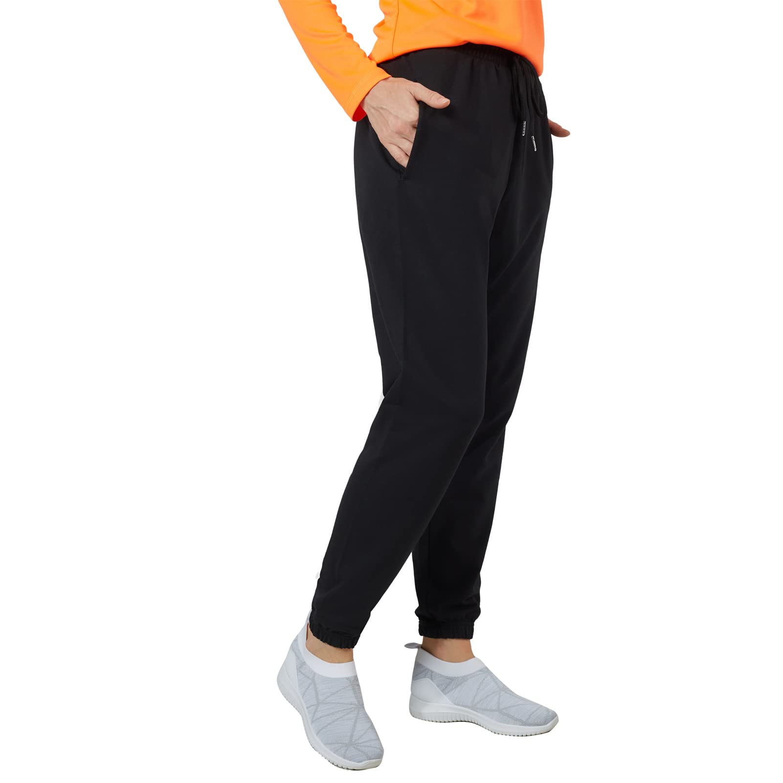 Womens Lightweight Drawstring Sweatpant High Waisted Casual Athletic Jogger Comfort Workout Cinch Bottom Pant with Pockets(Black,L)