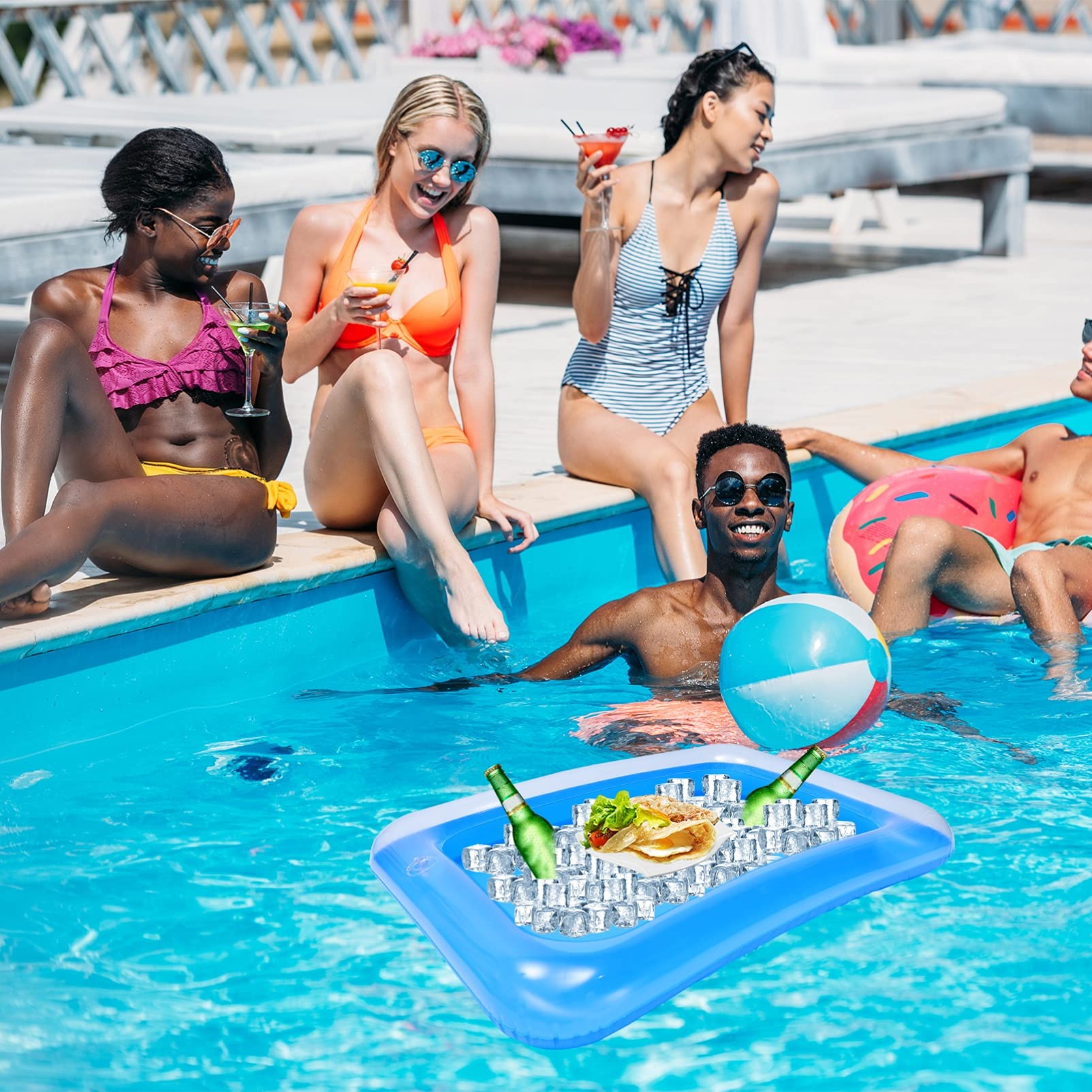 YARNOW Inflatable Cooler, 4PCS Inflatable Ice Serving Bar Coolers for Parties, Salad Picnic Ice Food Drinks Buffet Server Tray for Indoor Outdoor Party (Transparent)