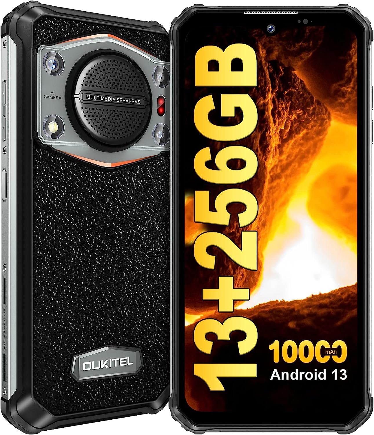 OUKITEL WP22 Rugged Smartphone Unlocked, 13GB RAM+256GB ROM, 10000mAh Battery, 6.58" FHD+, 48MP+16MP+20MP Cameras, Android 13, Waterproof, NFC