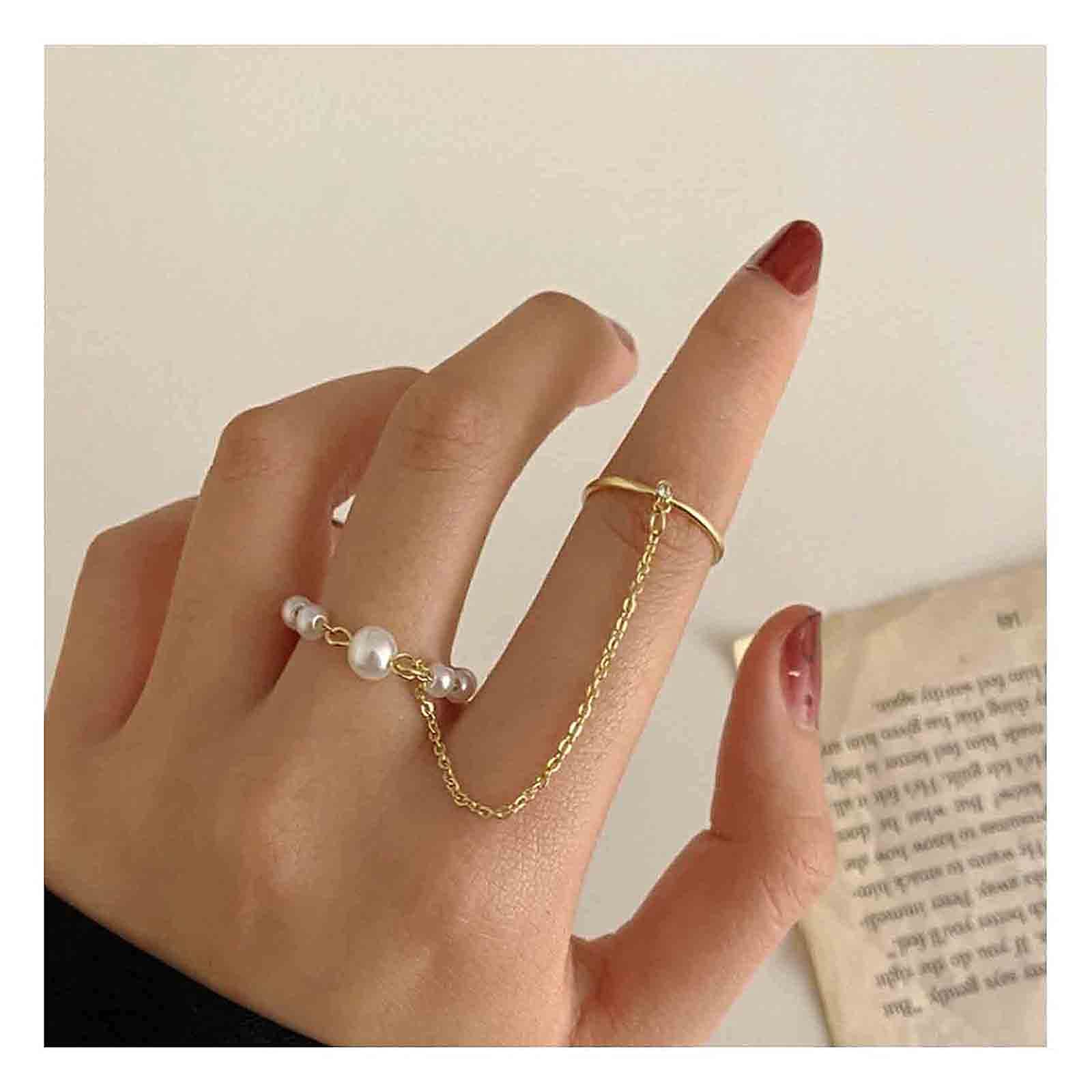 Yheakne Boho Stacking Rings Set Gold Pearl Knuckle Rings Minimalist Midi Finger Rings Carved Joint Rings Set for Women (Style C)