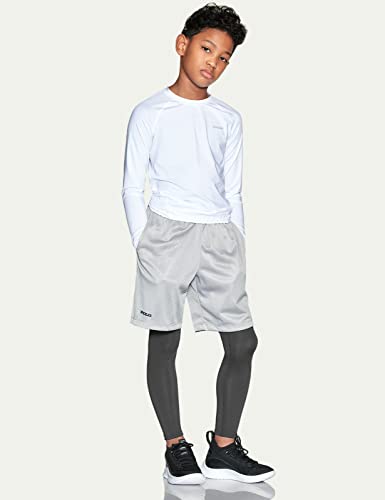 TSLA Kid's & Boy's Cool Dry Long Sleeve Compression Shirts, Athletic Workout Shirt, Sports Base Layer T-Shirt, 2pack White/Blue, 4