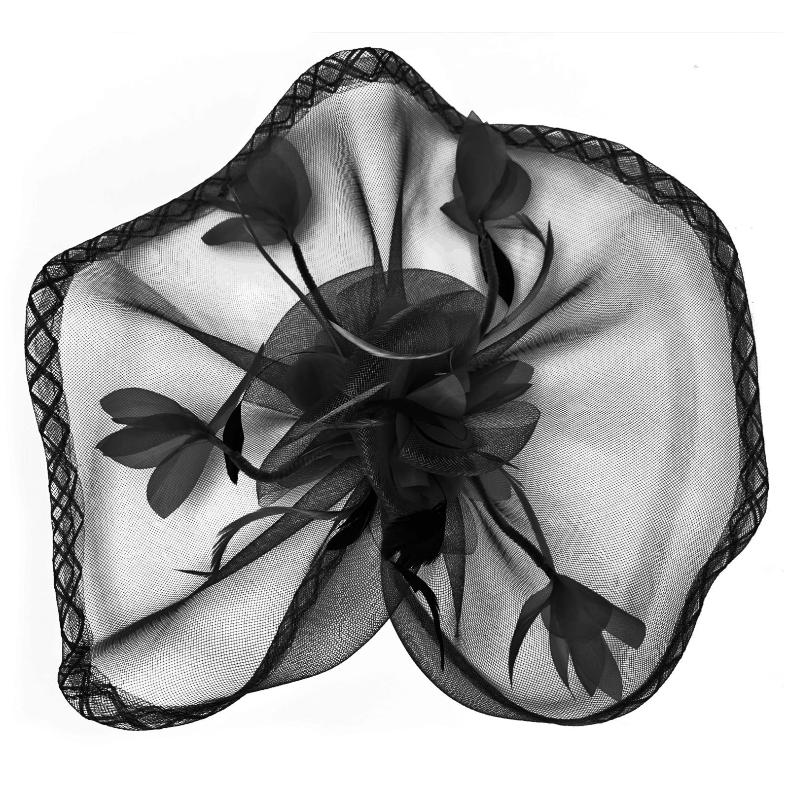 TS Fascinators Hat Mesh Floral Feather Fascinator Headband for Wedding Cocktail Tea Party or Special Occasion Ruffle Hat Large
