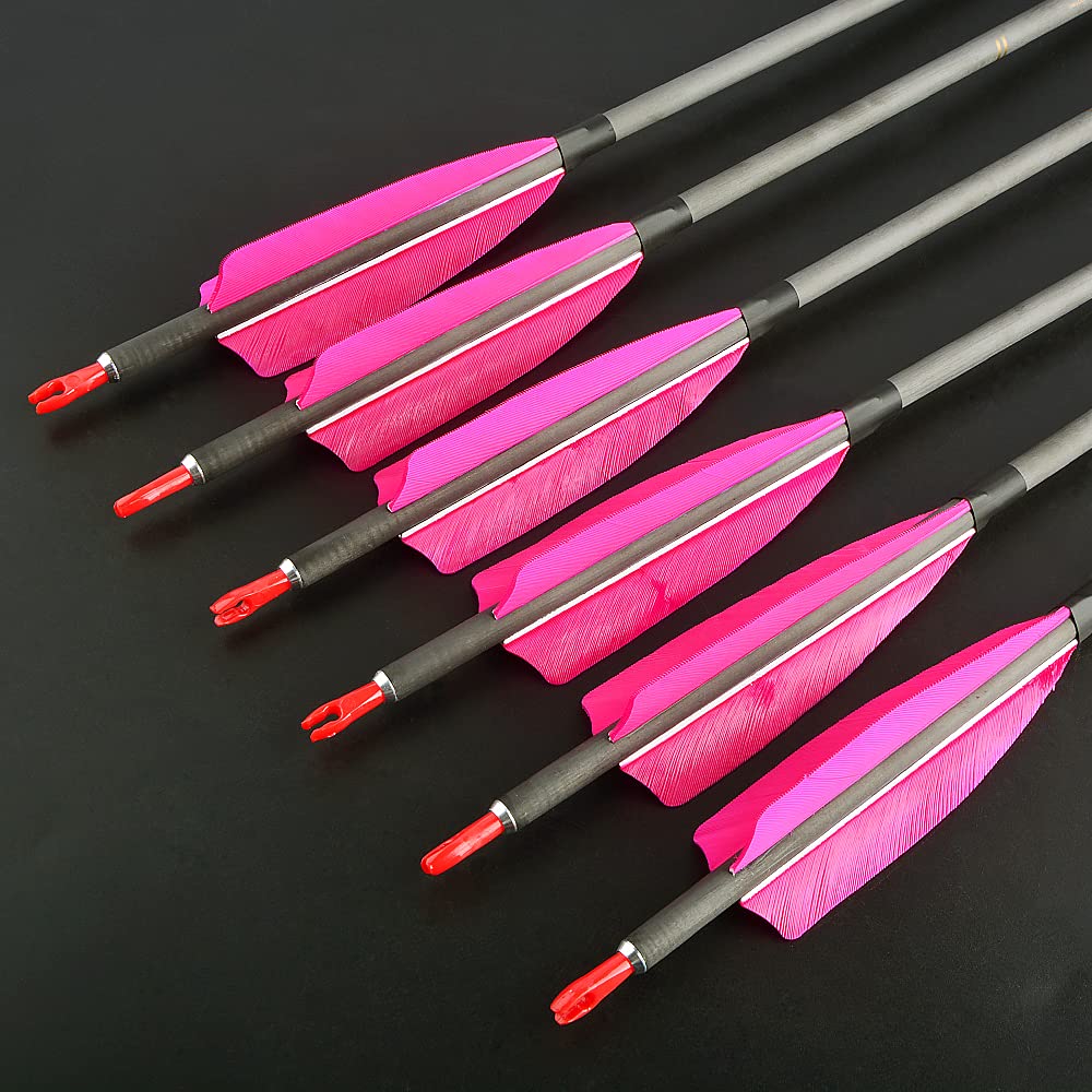 ZSHJGJR 50pcs 3" 4" 5β Shield Cut Archery Fletches Arrow Feathers Turkey Feather Right/Left Wing for DIY Hunting Arrows Accessories (5 Inch, Right Wing, Pink)