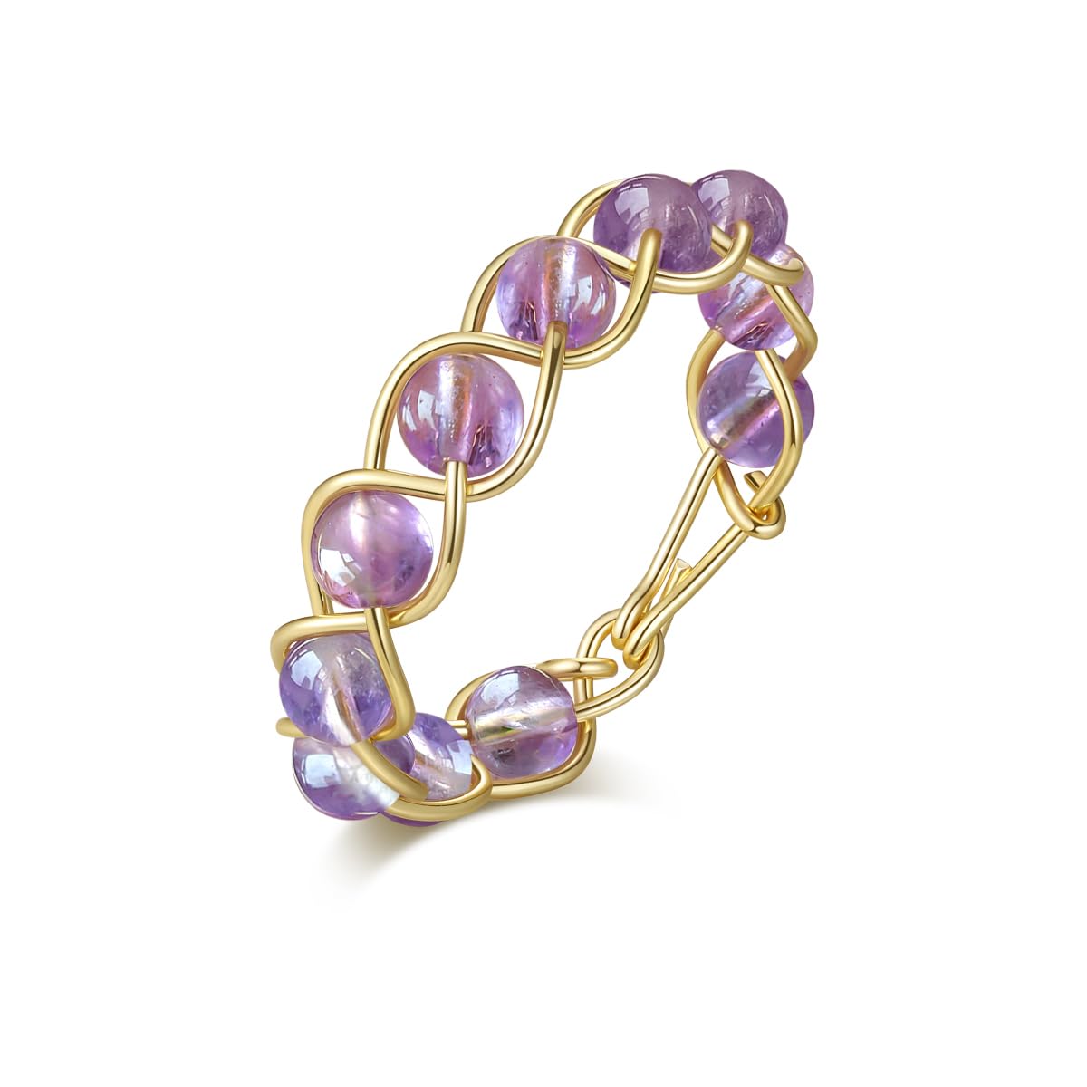 Tsnamer Carnelian Crystal Ring, Handmade Wire Wrap Beaded Braided Real Carnelian Crystal Ring, Healing Crystal Gold Rings for Women Eternity Bands for Women Statement Stackable Ring (Carnelian-Gold-7)
