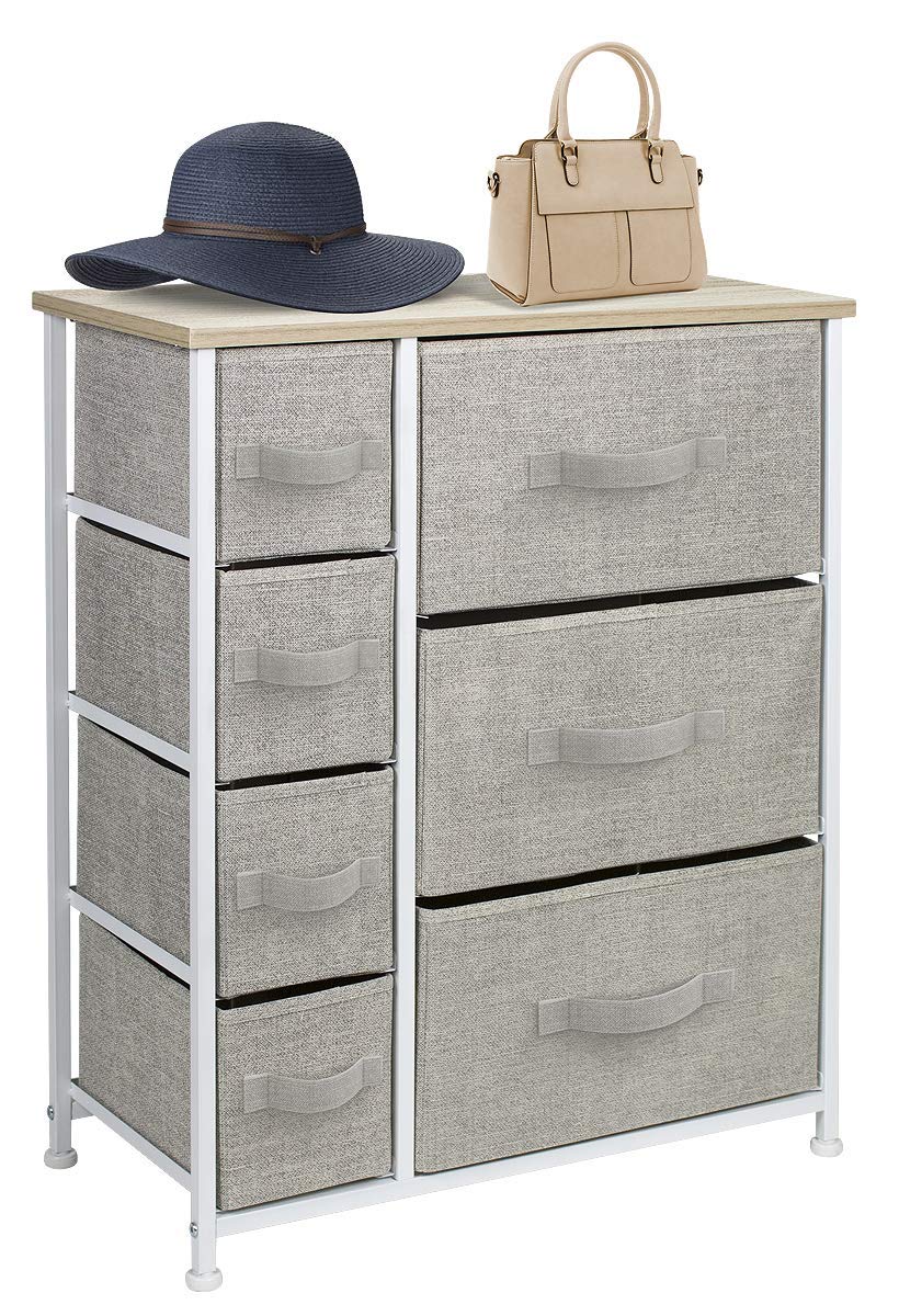 Sorbus Dresser with Drawers - Furniture Storage Tower Unit for Bedroom, Hallway, Closet, Office Organization - Steel Frame, Wood Top, Easy Pull Fabric Bins (Marble White/Black Frame)