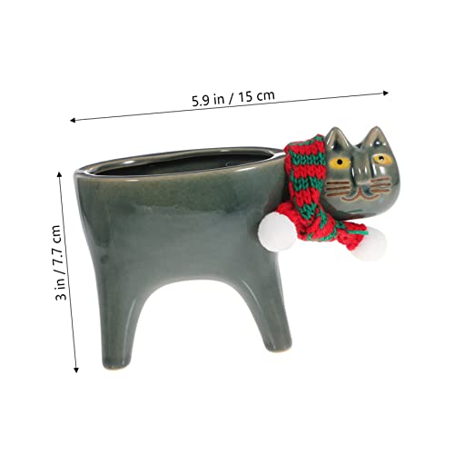 YARNOW with Other for Creative Porcelain Small Cactus Balcony Figures Garden Figurine Green Office Vase Collective Bonsai Planter Center Decorative Holder Shaped Kitten Supplies Cat Gift