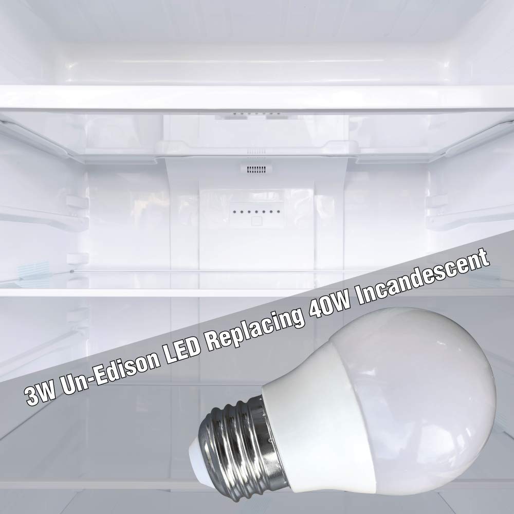 Un-Edison 3-Watt Cool Light for Kenmore Refrigerators, 40W Equivalent, 120V E26 Cool White 6000K, A15 Energy Saving Appliance Bulbs, 2-Pack