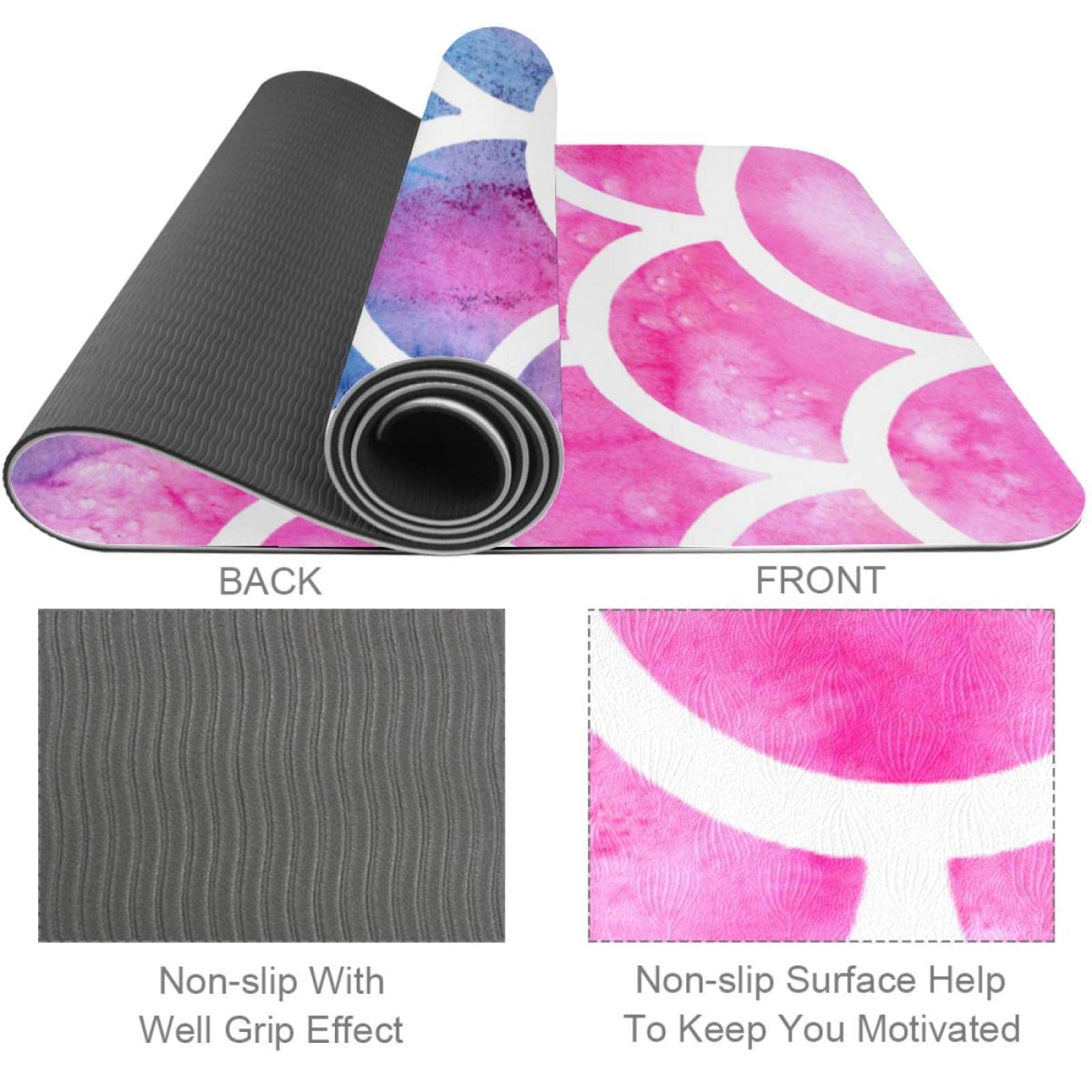 Yoga Mat, Yoga Mats for Home Workout, Workout Mat, Exercise Mats, Pilates Mat, Pink blue mermaid fish scale pattern