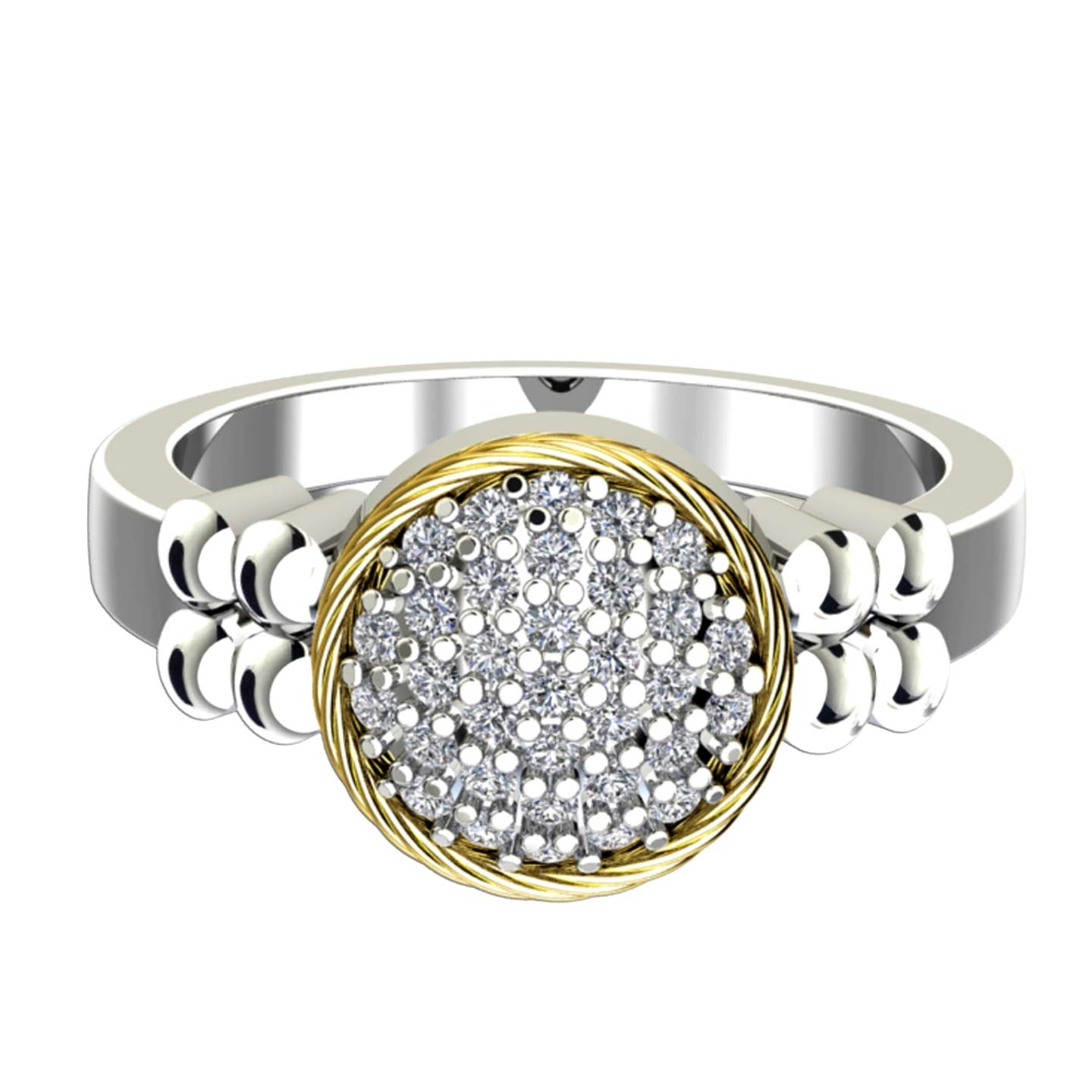Silver Smile - Solitaire Crystal Beaded Engagement Style Ring in 925 Sterling Silver and 14K Gold Accent for Women | High Polished & Stackable, Tarnish Resistant Wedding Band Rings (Size 4-10)