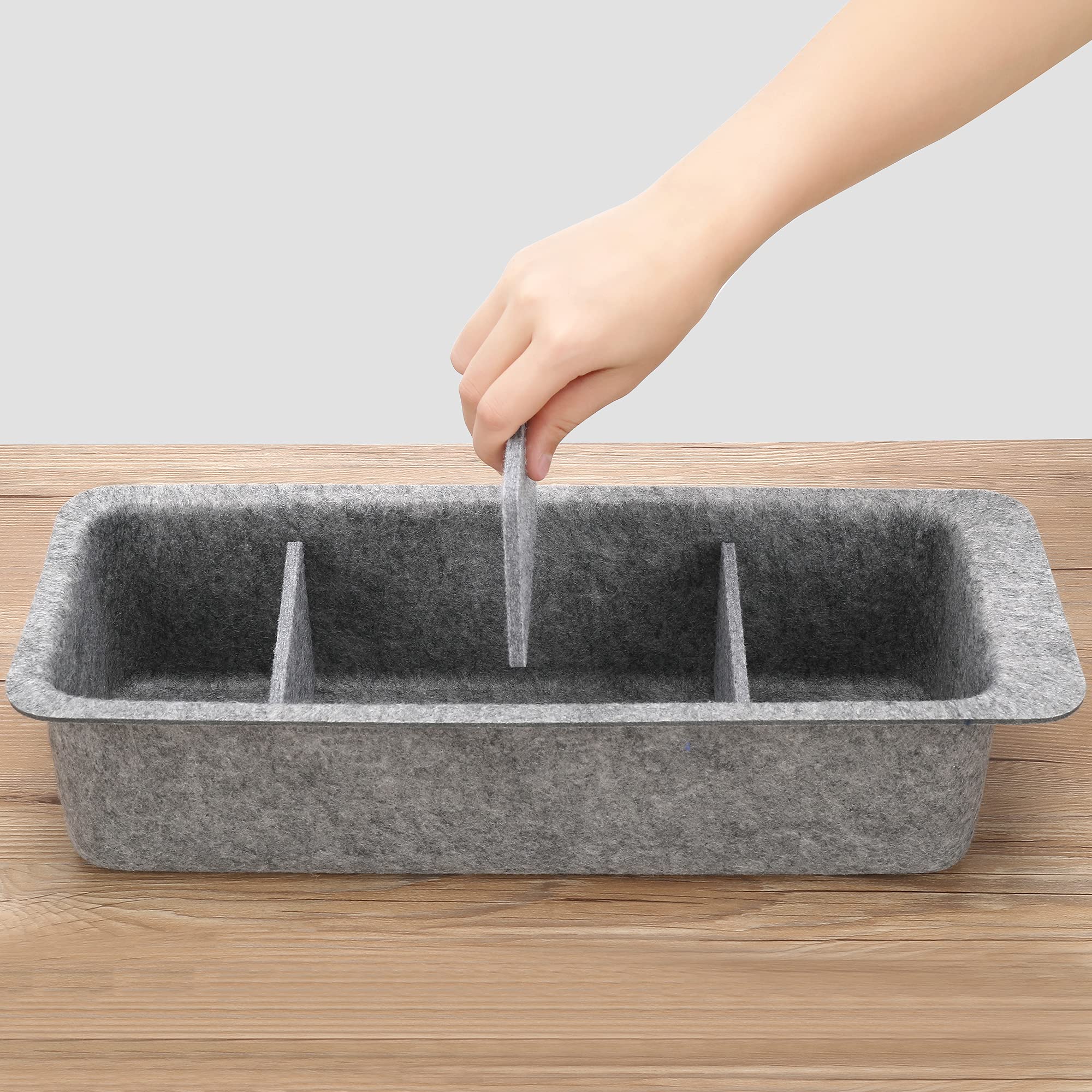 WELAXY Cabinet Pantry Organizers Desk drawer organizer bin with 4 adjustable compartment Felt ( Gray)