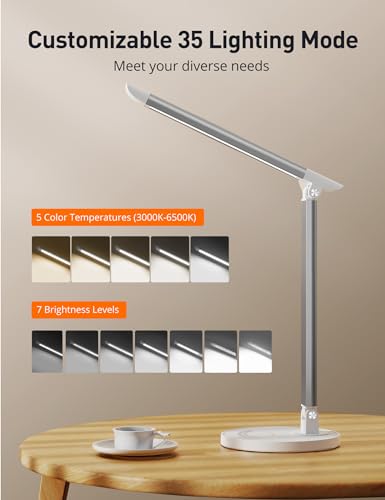 soysout LED Desk Lamp, Eye-Caring Table Lamp with USB Charging Port, 35 Lighting Modes, Touch/Memory Function, Dimmable Reading Lamp Task Lamp Desk Lamps for Home Office(White)