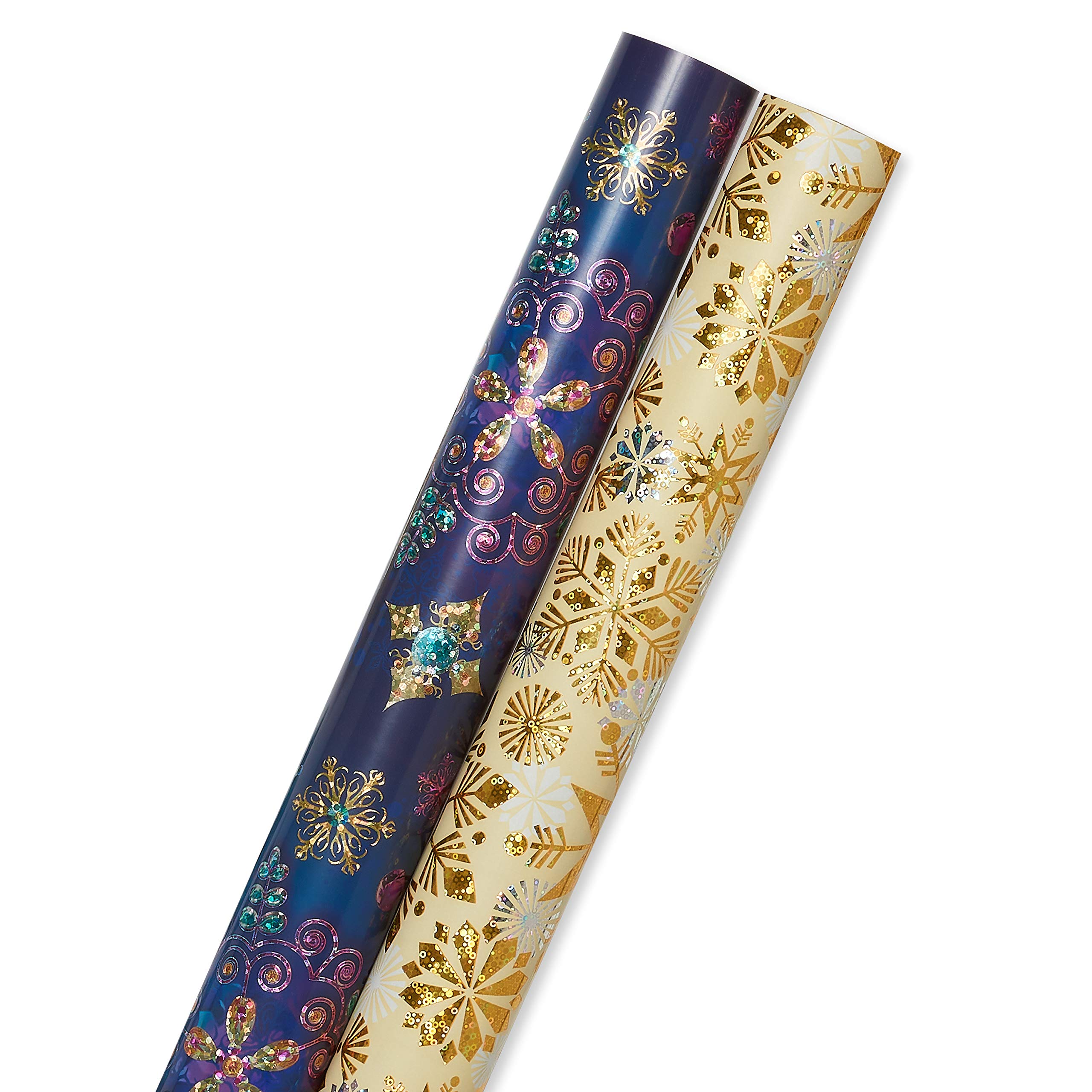 Papyrus Wrapping Paper Rolls for Christmas, Hanukkah, and All Holidays Jewel Tone, Holographic Snowflakes (2 Rolls, 40 sq. ft.)