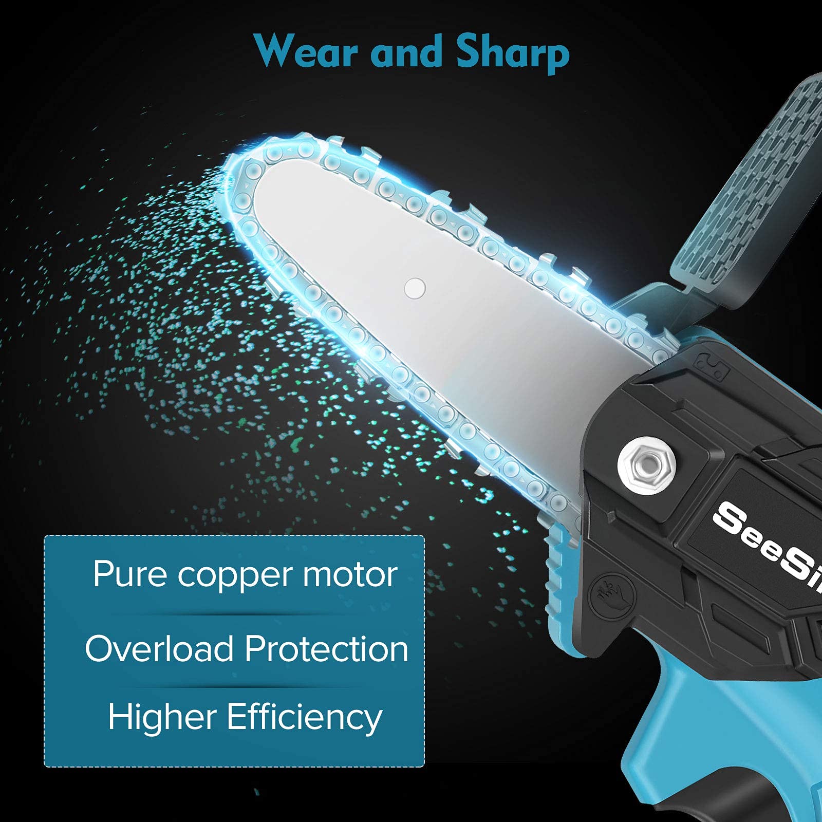 Seesii Mini Chainsaw, 4-Inch 21V Cordless Electric Protable Chainsaw With 2Pcs Batteries,One-Hand Lightweight, Battery-Powered Pruning Shears Chainsaw for Tree Branch Wood Cutting