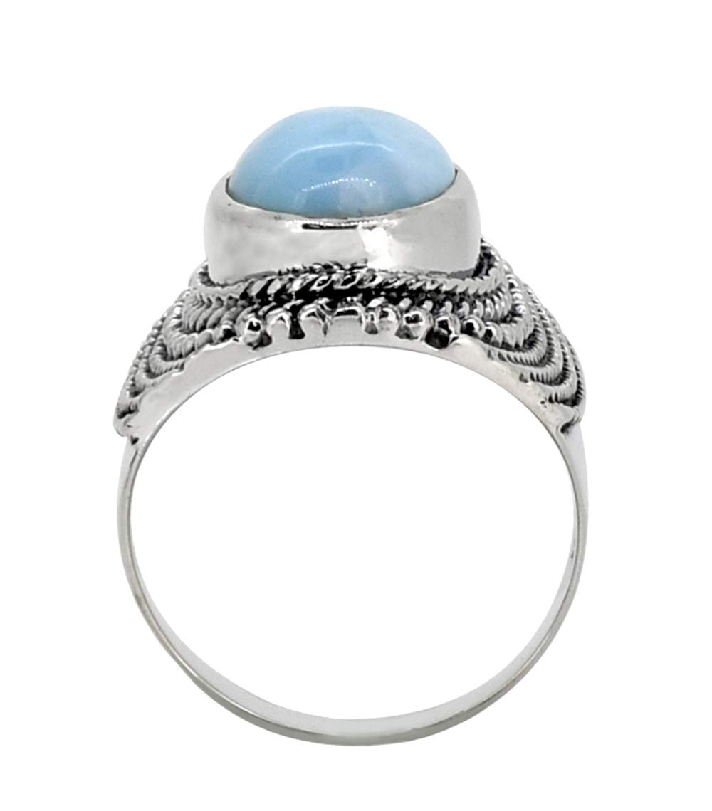 YoTreasure 10x14 MM Natural Larimar Chunky Ring .925 Sterling Silver