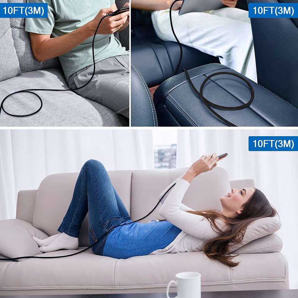 UDATON Micro USB Cable, Android Charger, 3 Pack 10FT Long Nylon Braided Fast Charging Cable Compatible with Samsung Galaxy S7 S6 Edge S6, Android & Windows Smartphones - Black