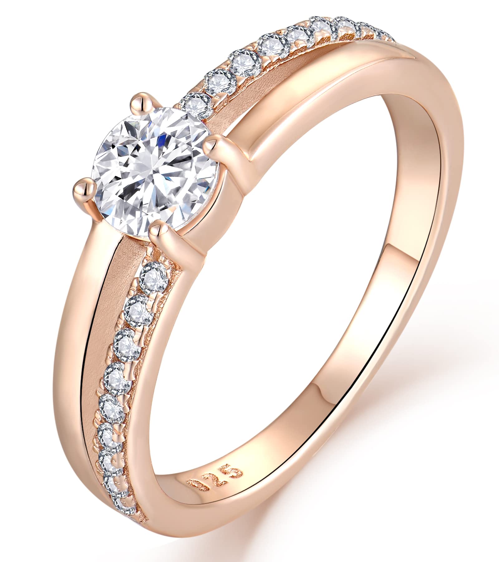 YL Solitaire Wedding Rings for Women 925 Sterling Silver Statement Rings 18K Rose Gold Cubic Zirconia Rings for Anniversary Engagement-size 6