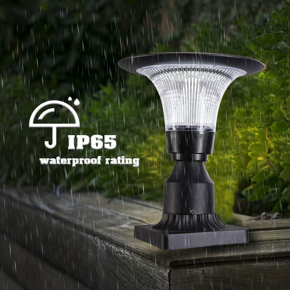 UDOOSOL Solar-Lamp Post-Light Outdoor-Waterproof Led Lights - Warm&White Switch Solar Powered Fixture Auto On with 3" Mount Base for Pier Pole Gate Dusk to Dawn