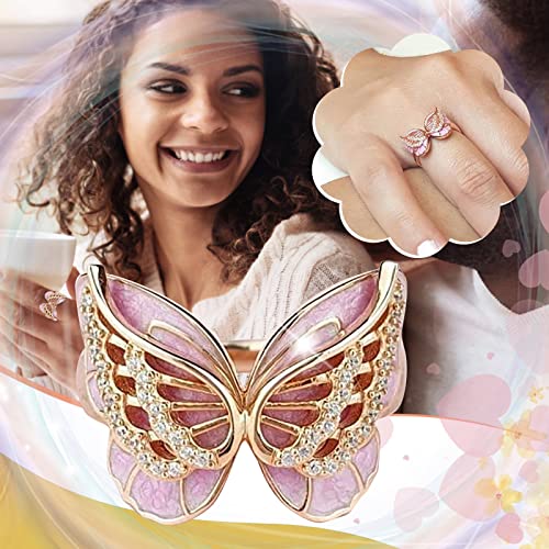 Women's Butterfly Ring Engagement Rings Statement Rings for All Women Cute Promise Rings for Her (Pink, 6)