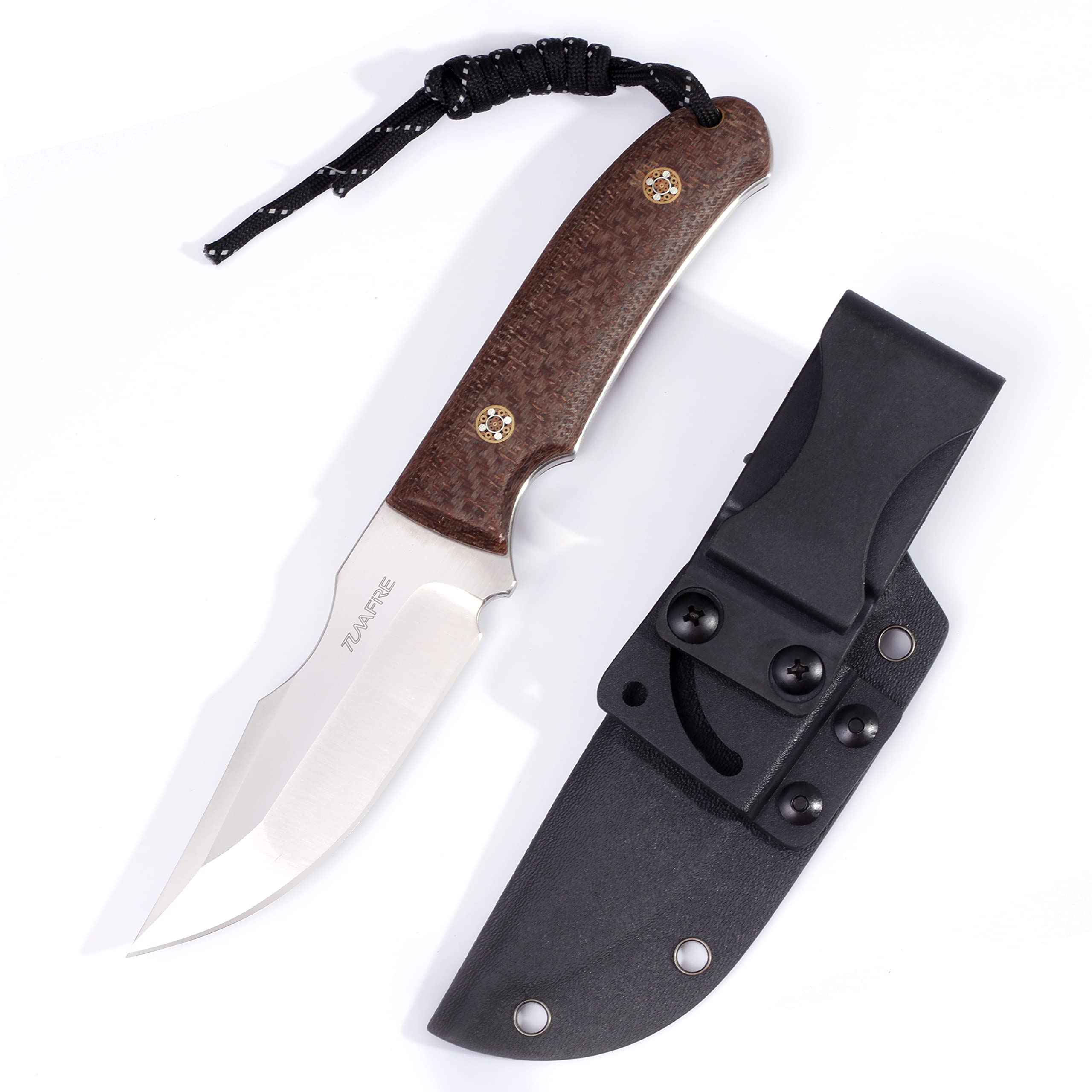 Tunafire Hunting Fixed Blade Knife,D2 Steel Blade Full Tang Knife for Men Survival Bushcraft,EDC Outdoor Camping Knife with Micarta Handle and Kydex Sheath