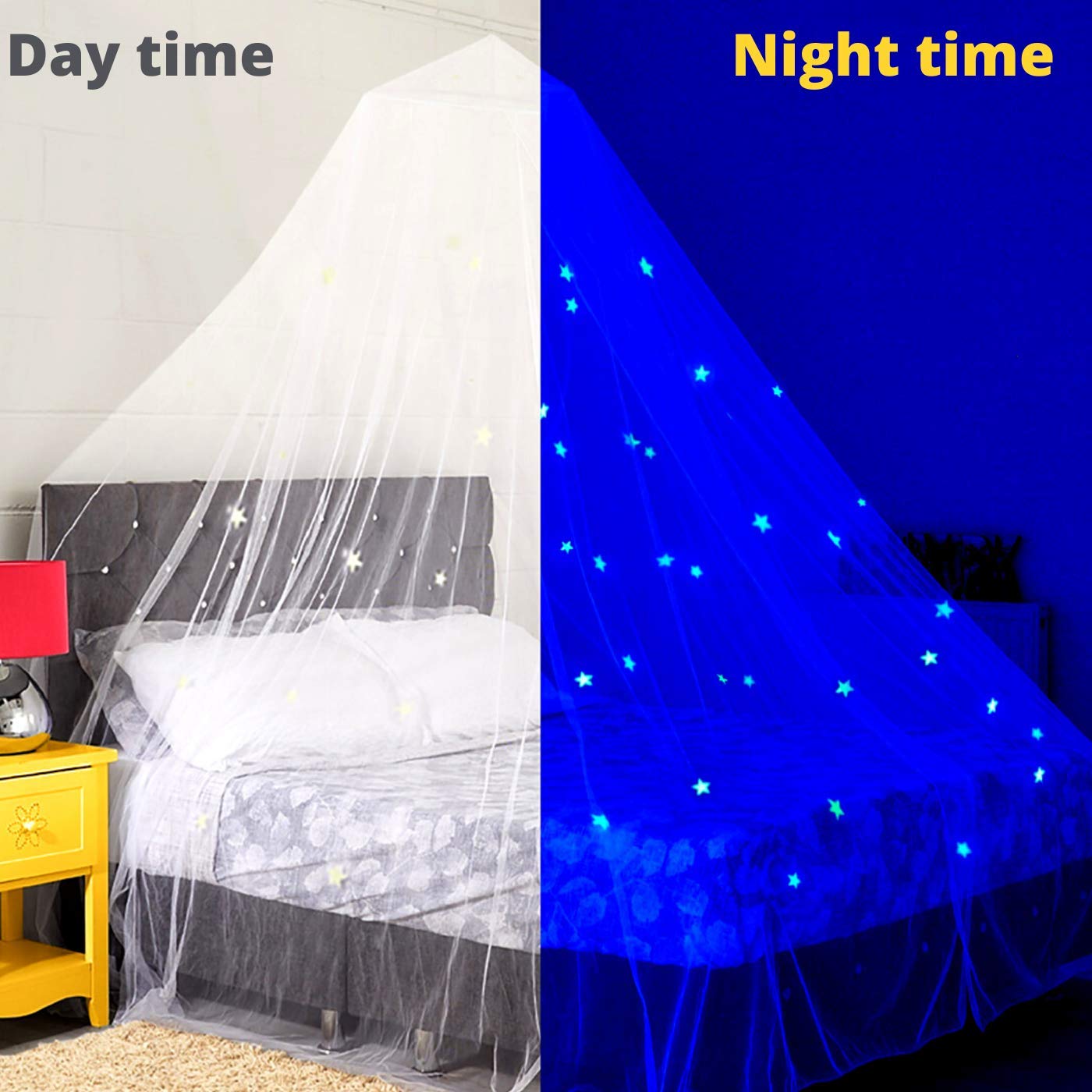 Stars Glow in the Dark Kids Bed Canopy Baby Crib Play Tent Fairy Light Stars Large Mosquito Net