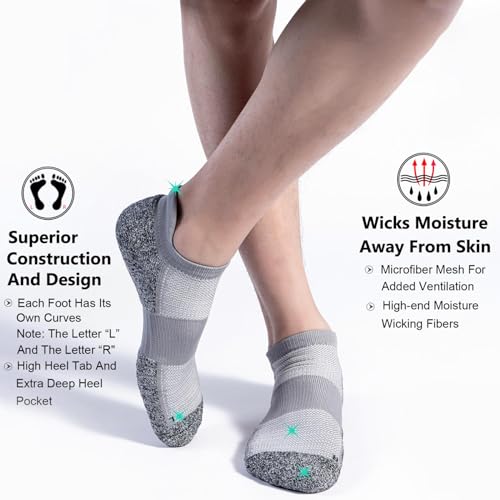 SITOISBE No Show Sports Compression Running Socks for Men Women Circulation 4-pairs, Low Cut Cushioned Socks Moisture Wicking Arch Support for Planter Faciatis Golf Exercise, Gray, Large