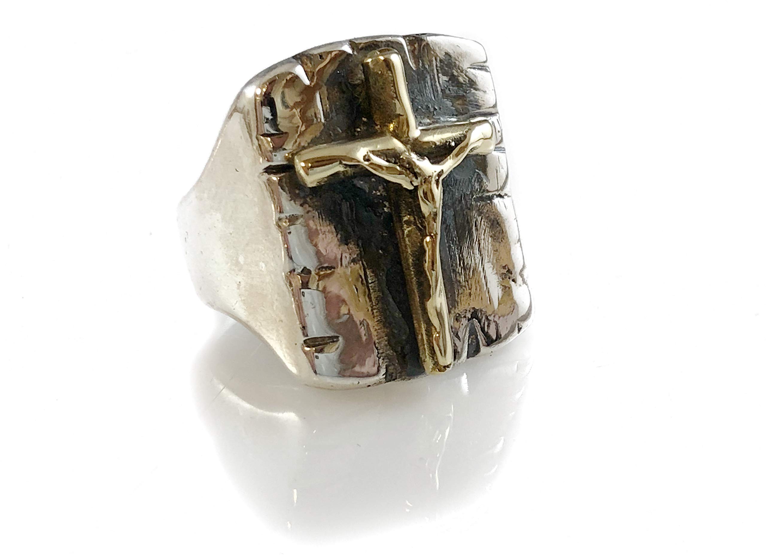 SILVERLAND1 Crucified Jesus Christ Brass & Solid Sterling Silver 925 Ring by Ezi Zino (9)