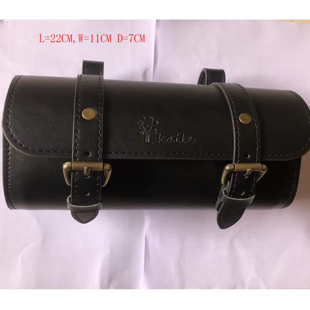 Retro Bicycle Handbar Bag Front Tube Beam Bag Bike Frame Saddle Bag Leather (Black)