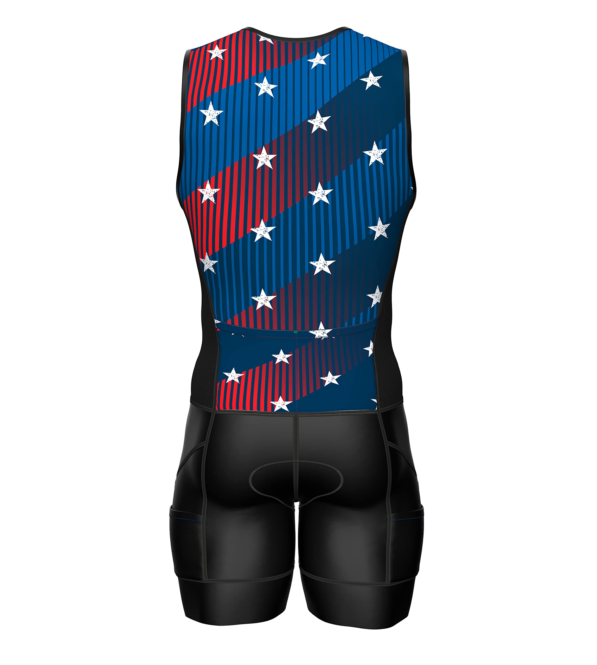 Zimco Elite Triathlon Suit Men Padded Triathlon Tri Suit Race Suit Swim Bike Run (3XL, US Flag)