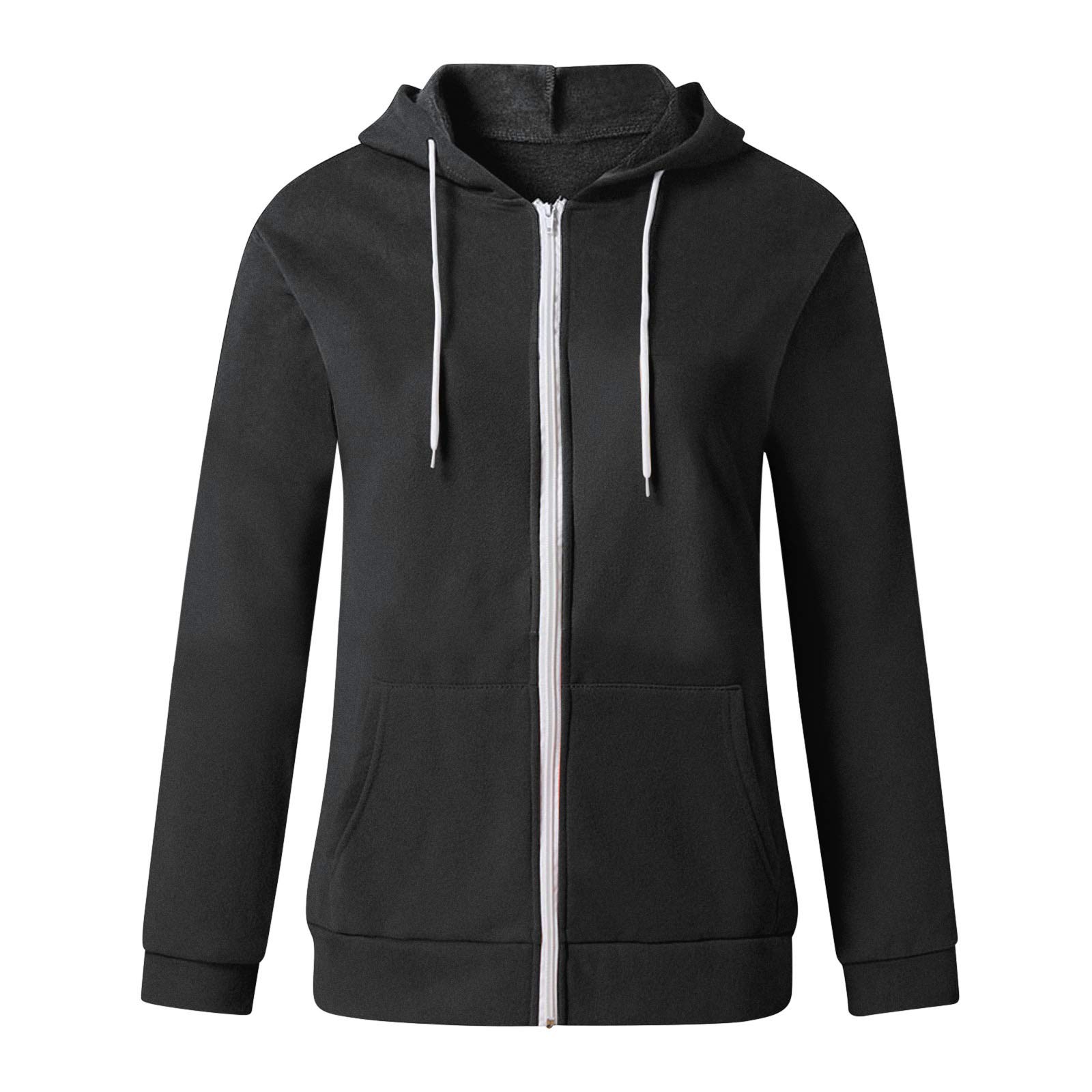 TIEMIHAZA Lightweight Zip Up Hoodies for Women Hooded Sweatshirts Long Sleeve Drawstring Thin Jacket with Zipper, Black