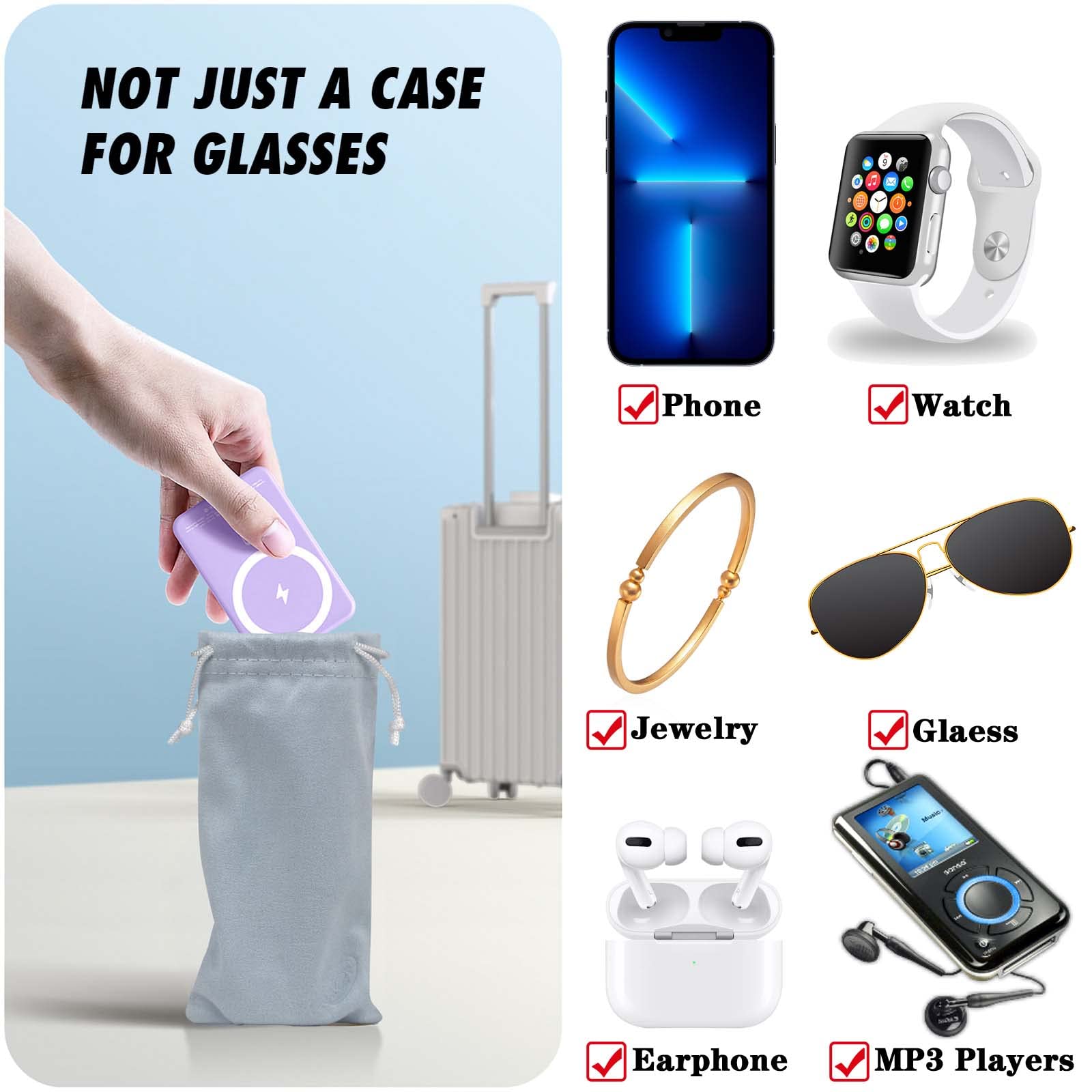 ZWZY [4+4 Pack Sunglass Case Drawstring Storage, Sunglasses Case Soft Microfiber Pouch, Eyeglass Case for Women & Mens Reading Glasses Case with Eyeglass Cleaning Cloth