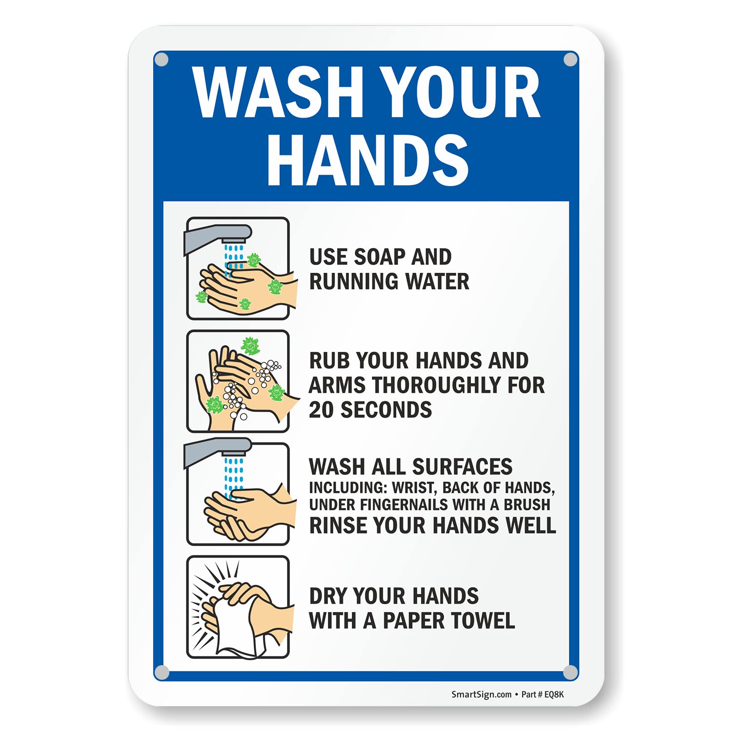 SmartSign “Wash Your Hands” Hand Washing Instruction Labels | 7" x 10" Laminated Vinyl Sticker with Heavy-Duty Adhesive (Pack of 2)