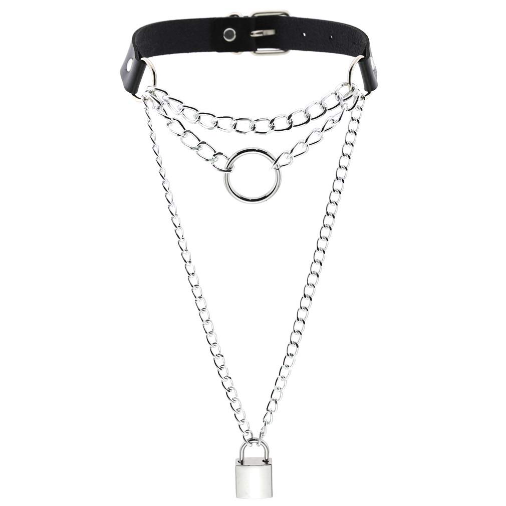 Vintage Lock Choker Collar Necklace,Punk Goth Lock PU Leather Collar Choker Necklace For Men Women Girls Boys