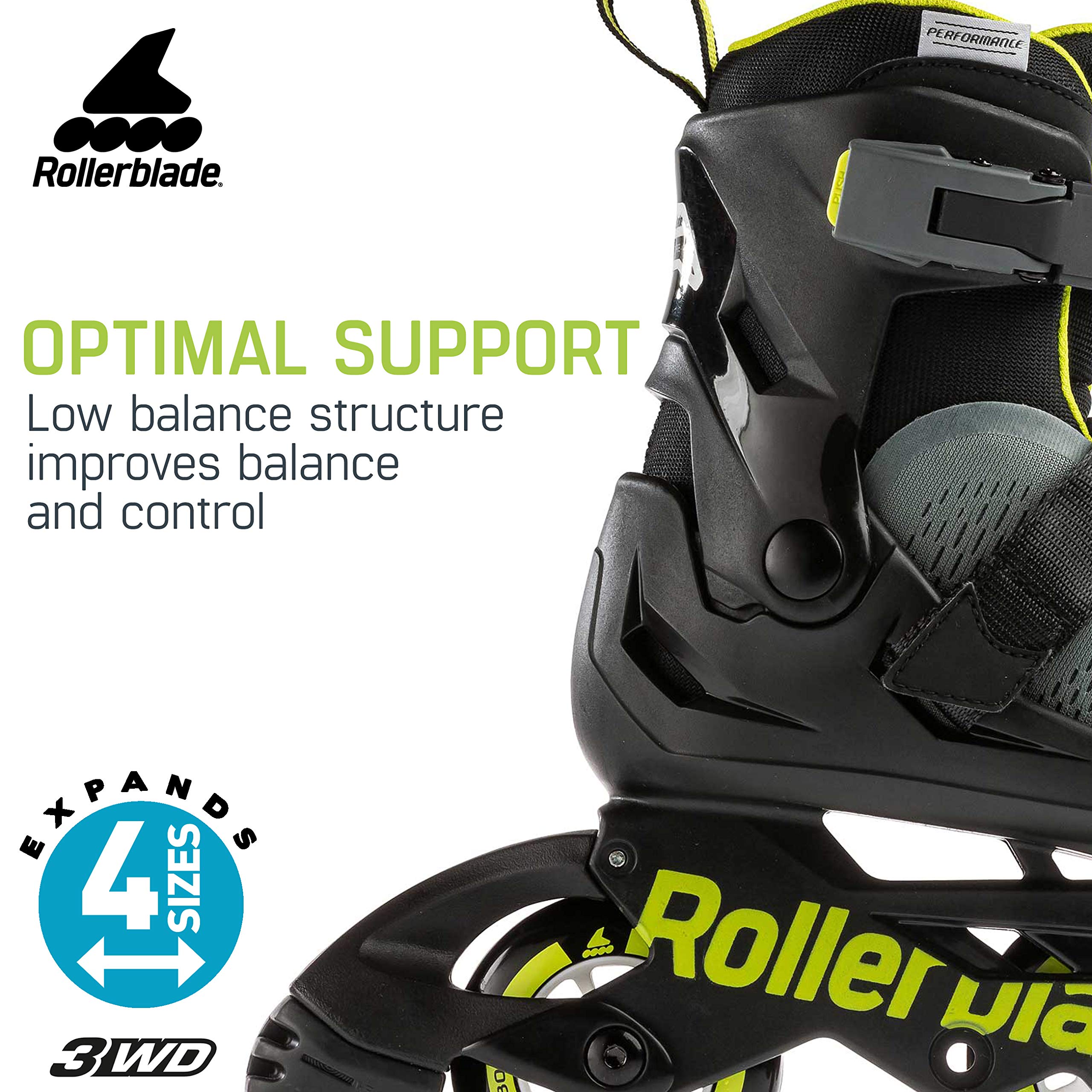 Rollerblade Microblade Free 3WD Kid's Size Adjustable Inline Skate, Anthracite and Lime, High Performance Inline Skates, ANTHRACITE/LIME, kid 5-8