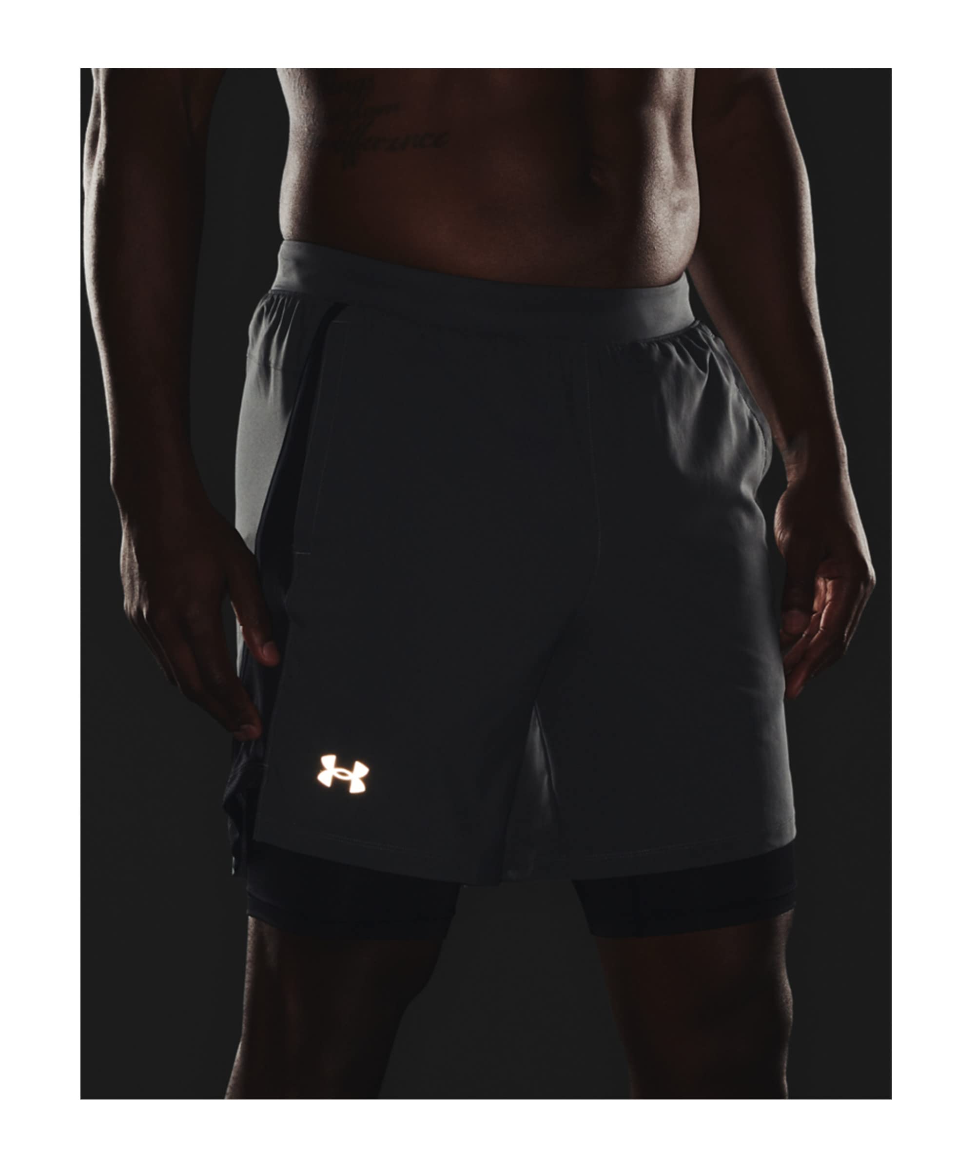 Under Armour mens Launch Stretch Woven 7-inch 2n1 Short, Pitch Gray/Reflective, Large US