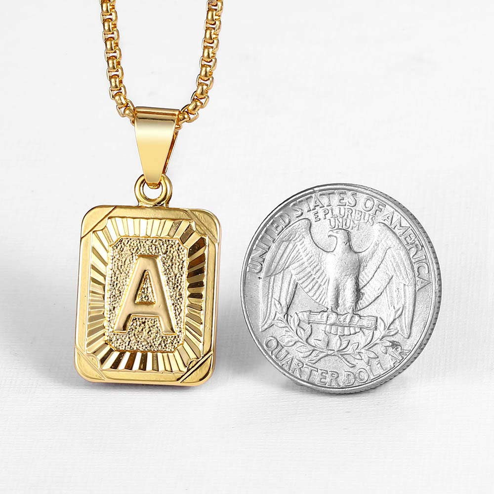Trendsmax Initial Letter Pendant Necklace for Mens Womens Gold Plated Letter A Pendant Necklace Stainless Steel Box Link Chain 22inch
