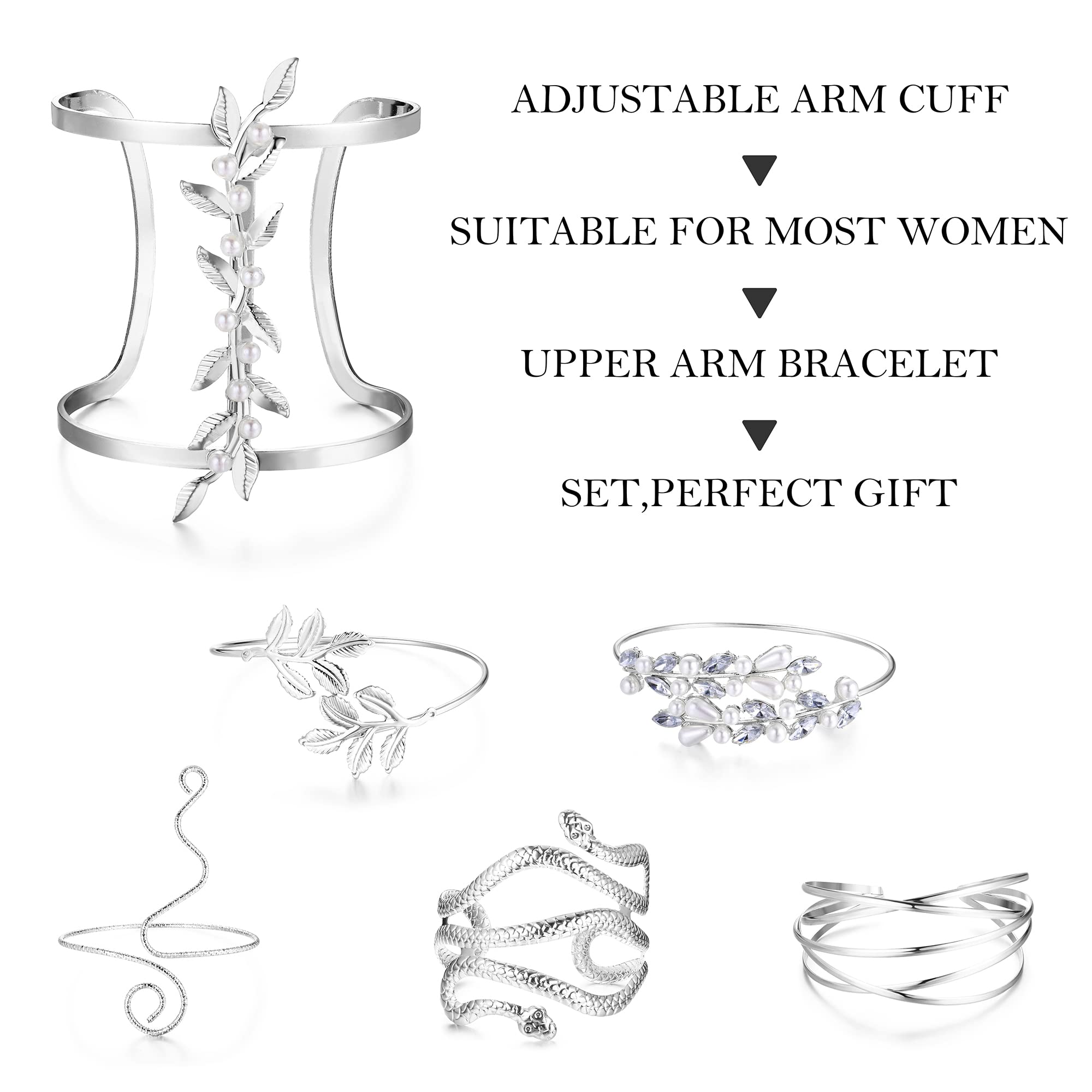 UBGICIG 6Pcs Arm Cuff Upper Arm Bangle Cuff Bracelet Open Arm Cuff Jewelry For Women Adjustable Armlet Armband Set Goddess Costume Accessories
