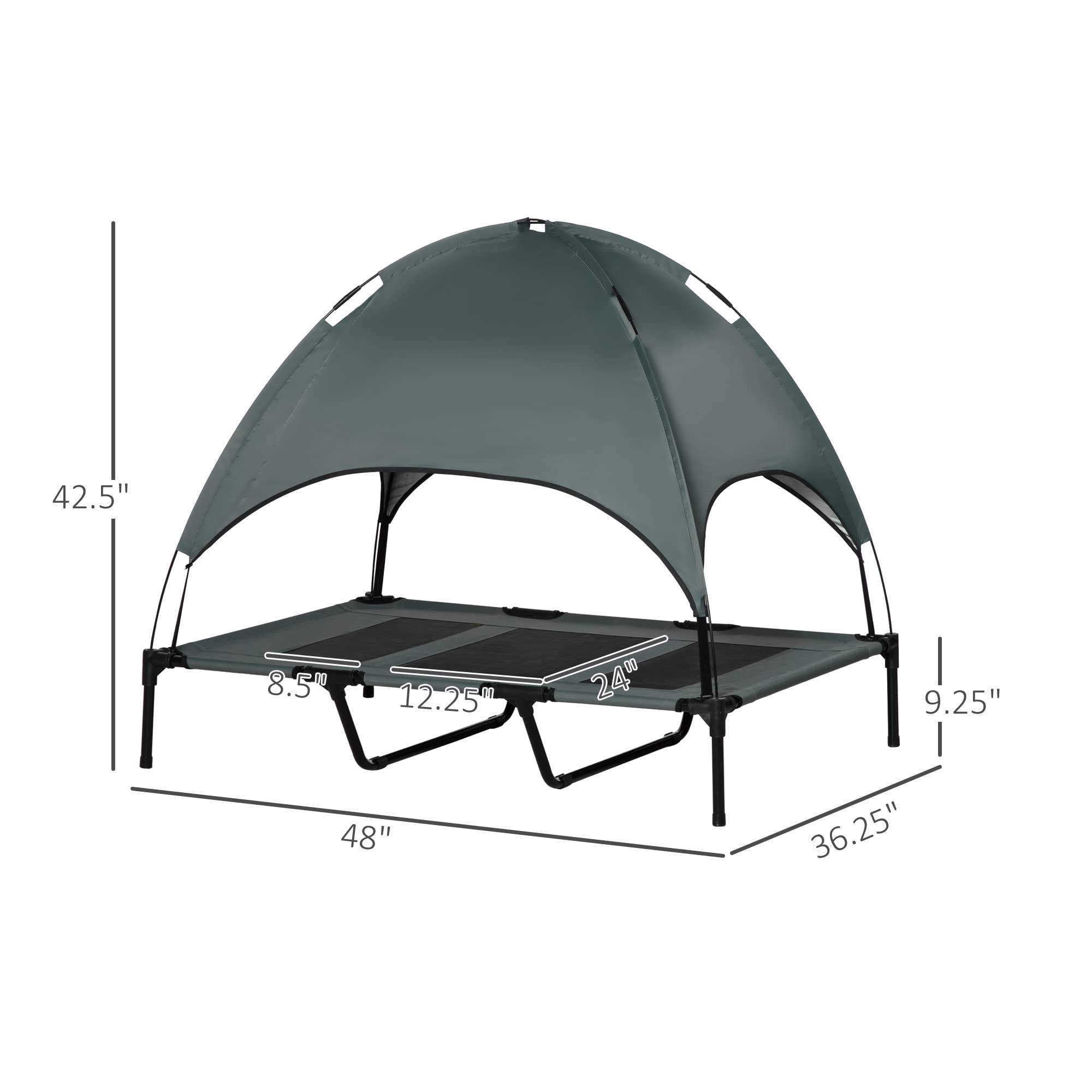 PawHut Elevated Portable Dog Cot Cooling Pet Bed With UV Protection Canopy Shade, 48 inch