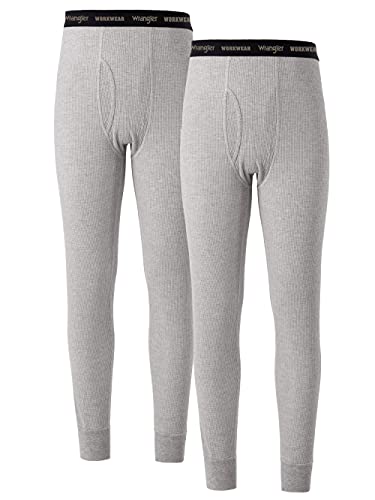 Wrangler Men's Waffle Thermal 2-Pack Pants, Light Grey Heather, Large