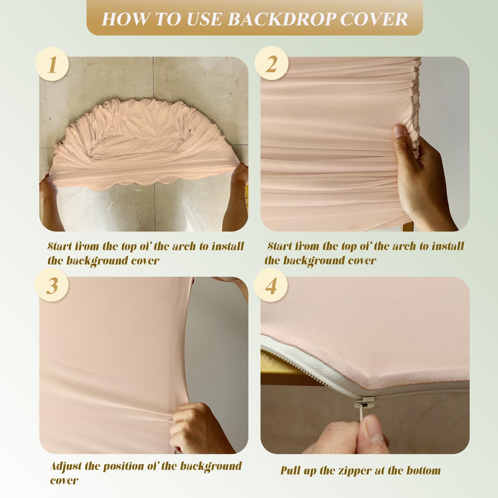 Spandex Fitted Arch Backdrop Cover Chiara Arch Cover Backdrop Fabric,2-Sided Wedding Arch Cover for Wedding Ceremony Birthday Party Baby Shower Banquet Decoration(Beige, 2.6 x 6 ft)