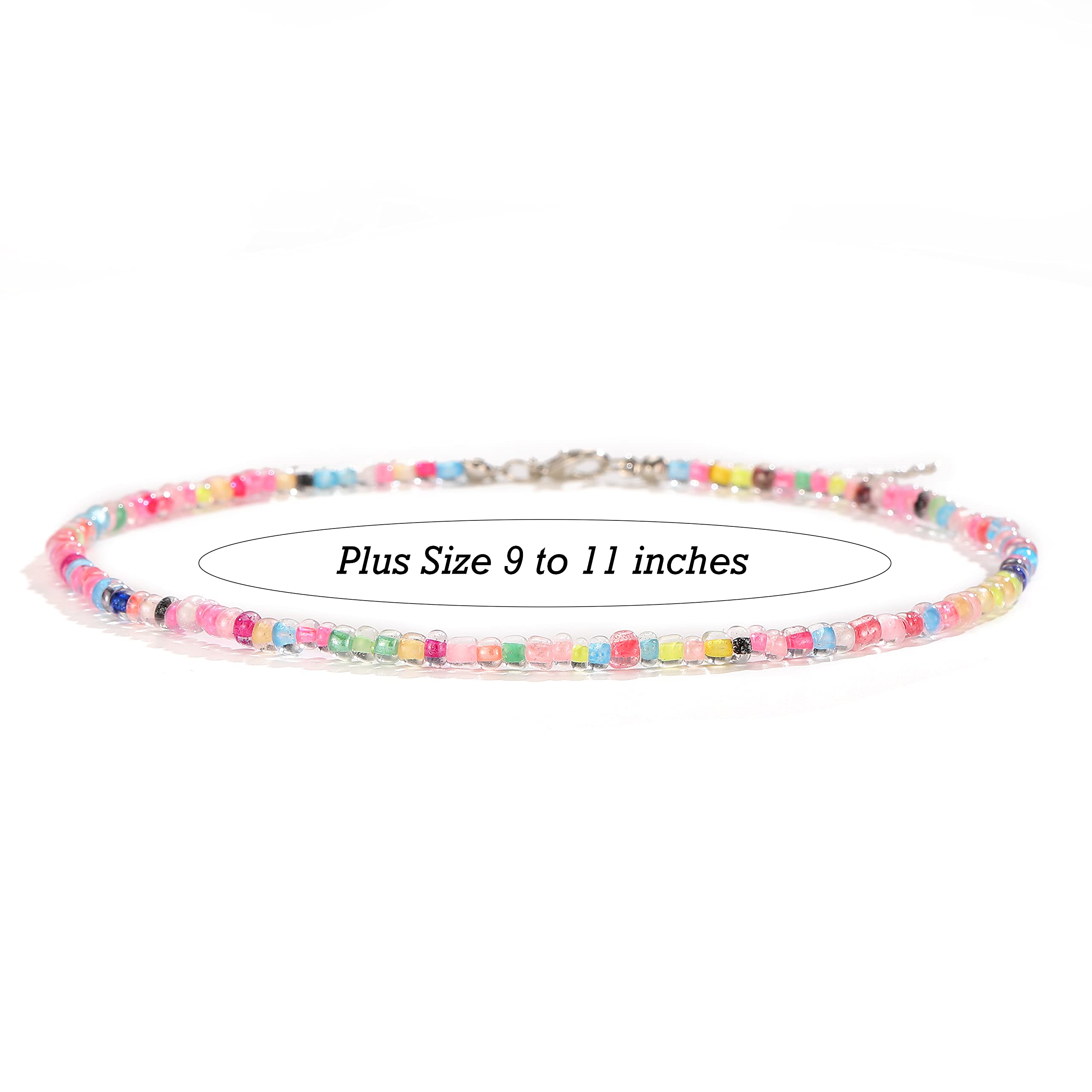 XIJIN Plus Size Beaded Anklet Set Handmade Colorful Beads Anklet for Women Large Foot Ankle Bracelet 9-11 inches
