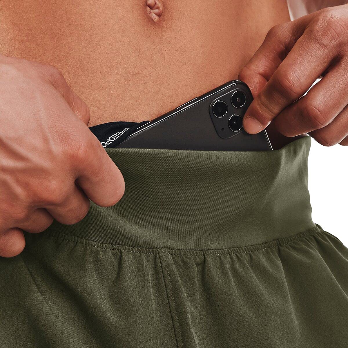 Under Armour Men's Speedpocket 5-Inch Shorts, Marine Od Green (390)/Reflective, XX-Large