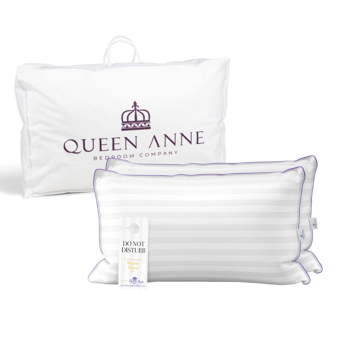 Queen Anne Luxury Hotel Pillows - Two Pack (2) - Majesty Down - Synthetic Down Alternative - Allergy Free Hypoallergenic Bed Pillows - Made in USA (Queen Firm)