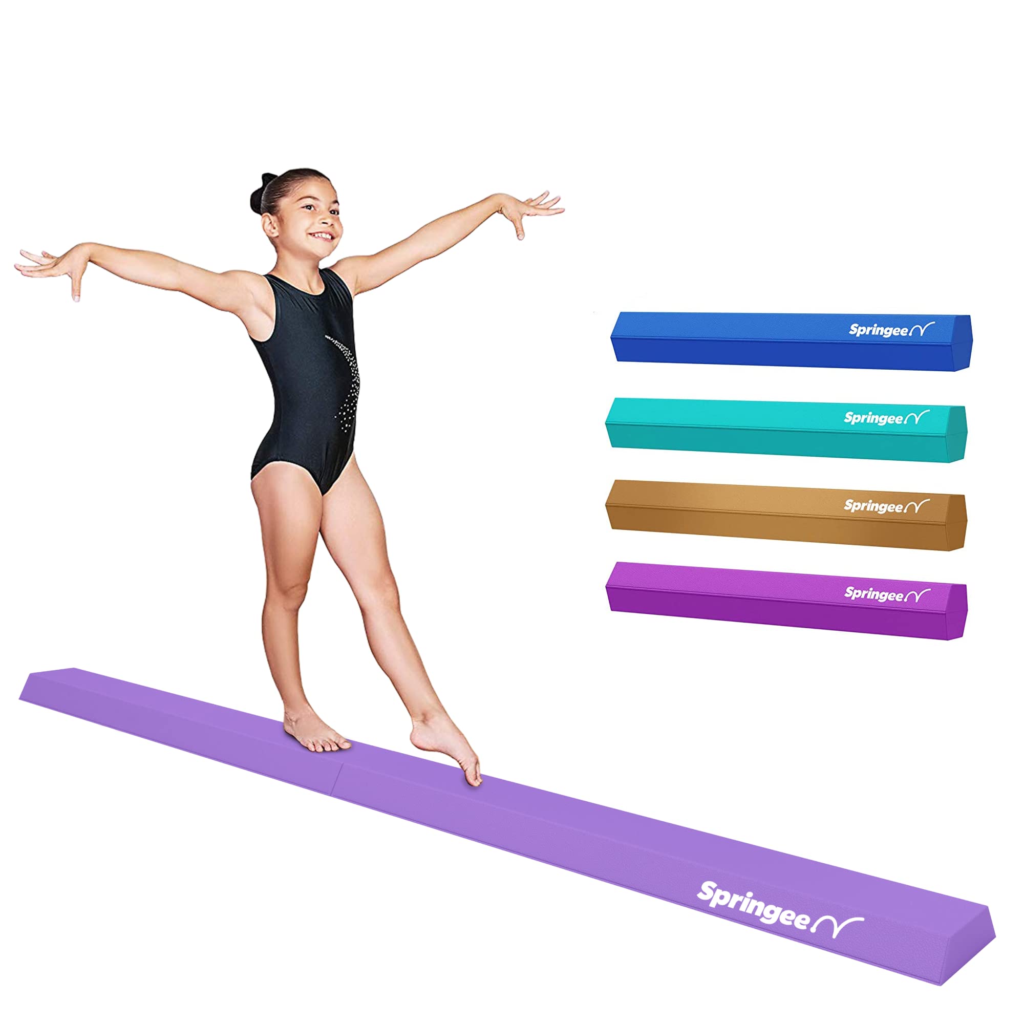 Springee 9ft Balance Beam - Extra Firm - Vinyl Folding Gymnastics Beam for Home (Purple)