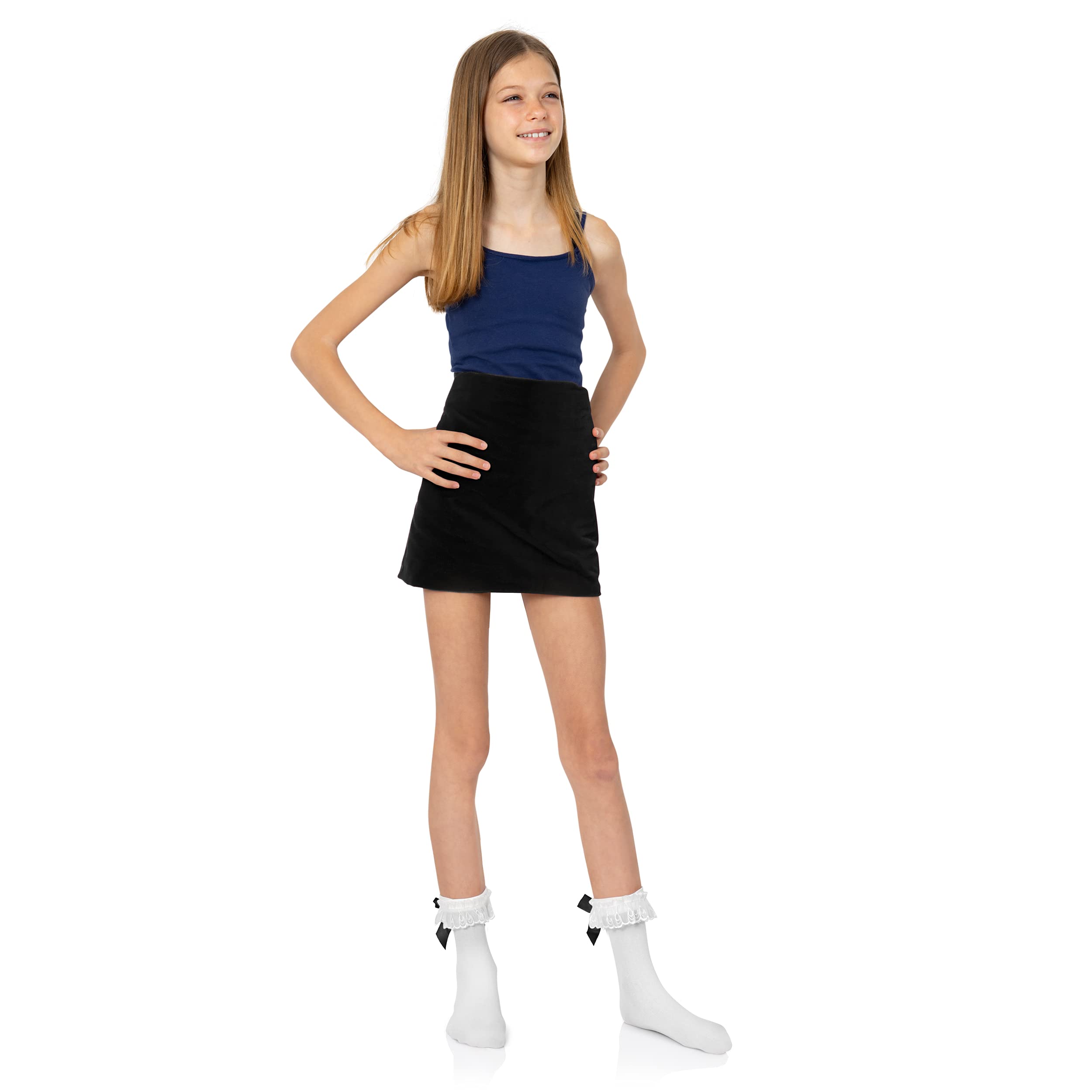 Skeleteen White Ruffled Anklet Socks - Frilly White Opaque Lace Ruffles Top Trim Bobby Sock With Black Satin Back Bow