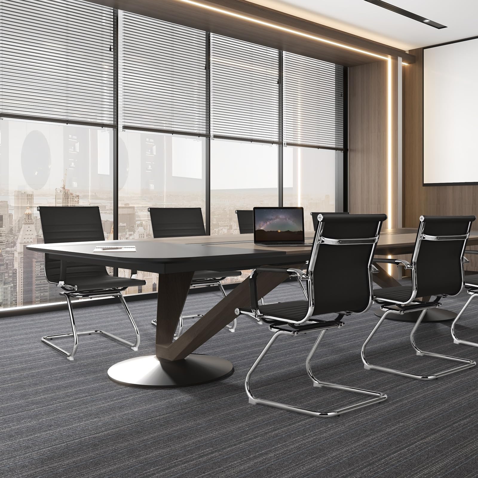 Tangkula Office Guest Chair Set of 6, Heavy Duty Reception Chairs Conference Room Chairs with Protective Arm Sleeves & Sled Base, Modern PU Leather Classic Mid Back Guest Chairs no Wheels