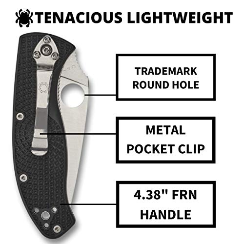 Spyderco Tenacious Lightweight Folding Utility Pocket Knife with 3.39" Stainless Steel Blade and Black FRN Handle - Everyday Carry - CombinationEdge - C122PSBK