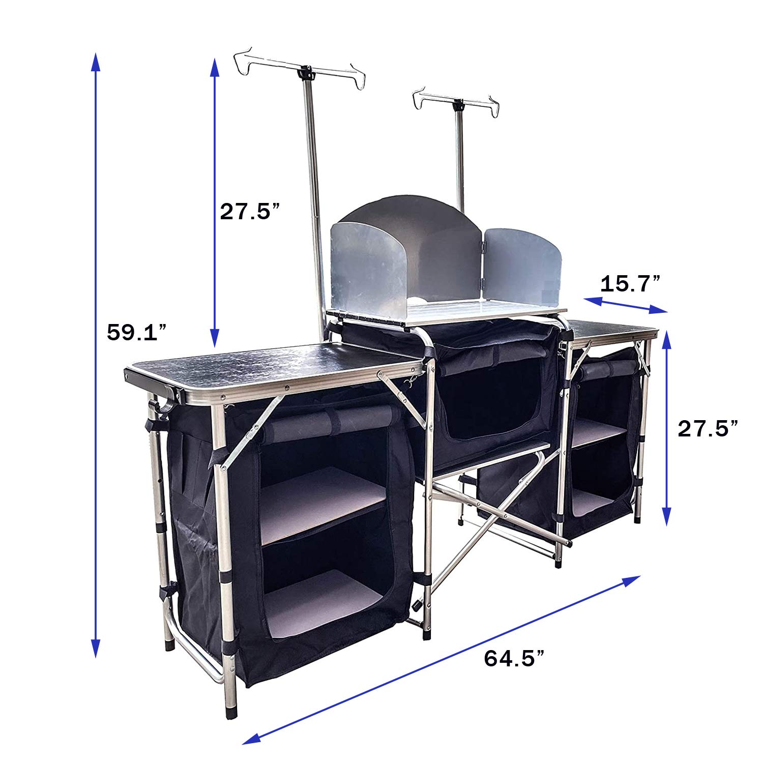 UILB 2021 Upgrade Multifunctional Camping Table with 3 Storage Organizer, Aluminum Windscreen Folding Cooking Table Easy-to-Clean Outdoor Cooking Folding Table